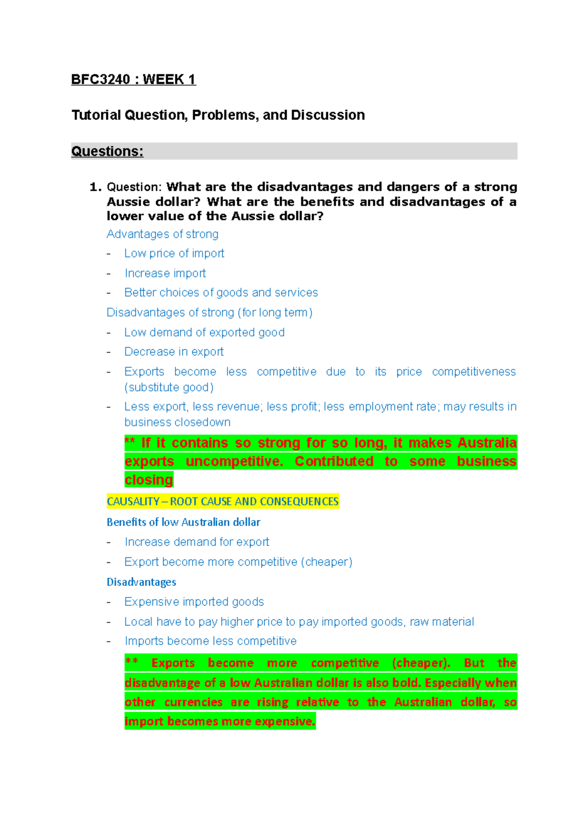 International Finance Tutorial - BFC3240 : WEEK 1 Tutorial Question ...