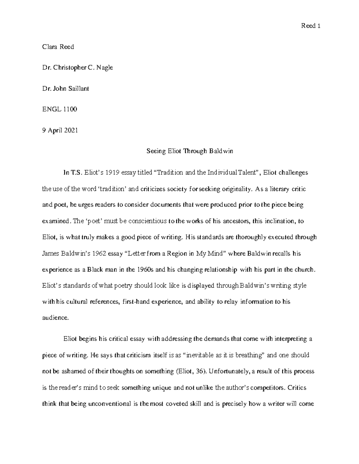 Creedbaldwineliot - Grade: B - Clara Reed Dr. Christopher C. Nagle Dr ...