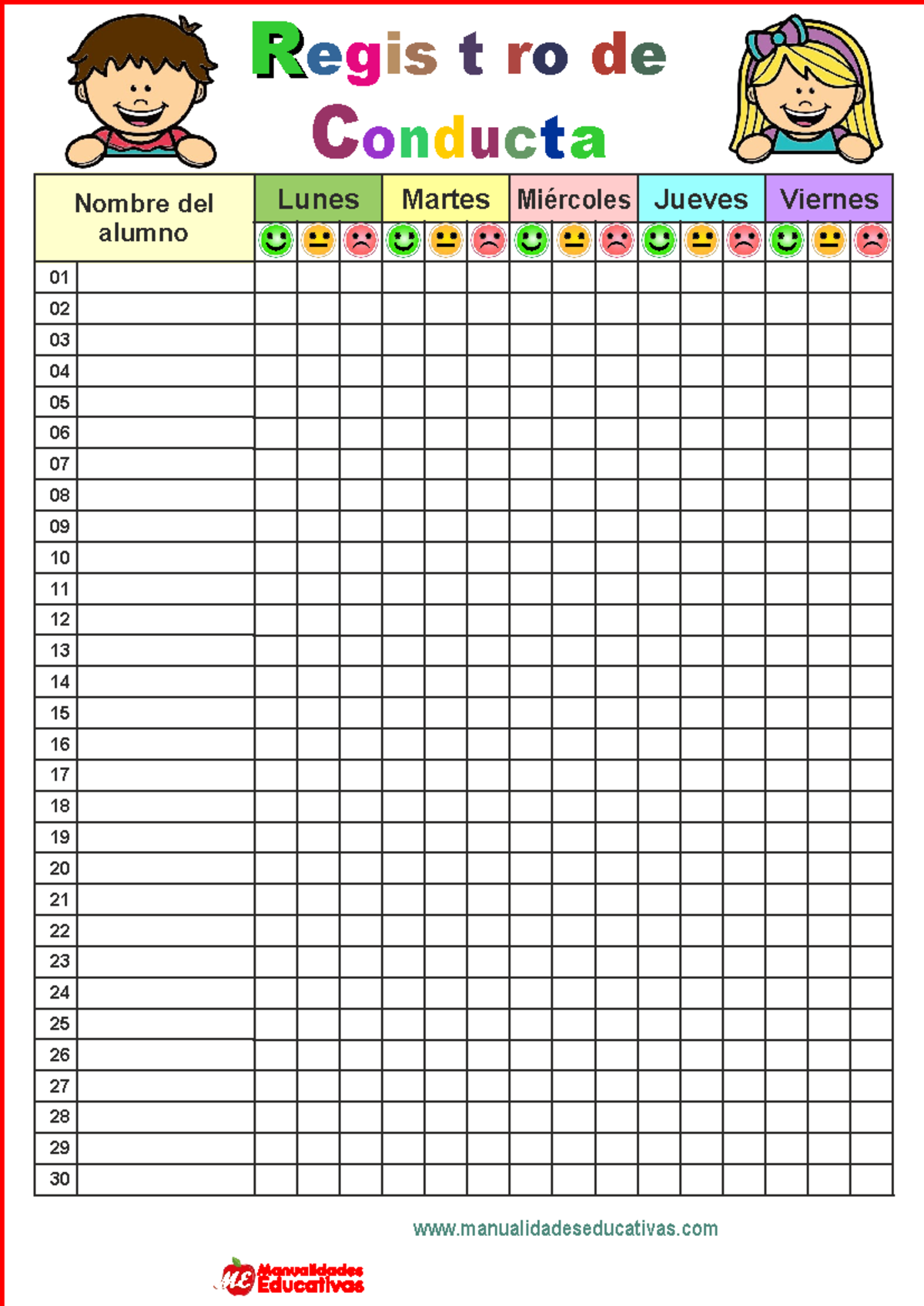 01 Registro DE Conducta Tamaño A4 - personalidad - RRegis t ro de ...