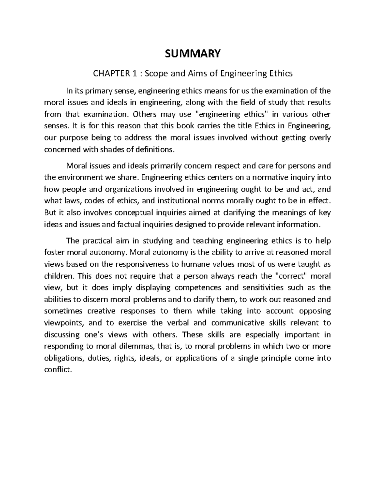 CE Laws, Contracts and Ethics - SUMMARY CHAPTER 1 : Scope and Aims of ...