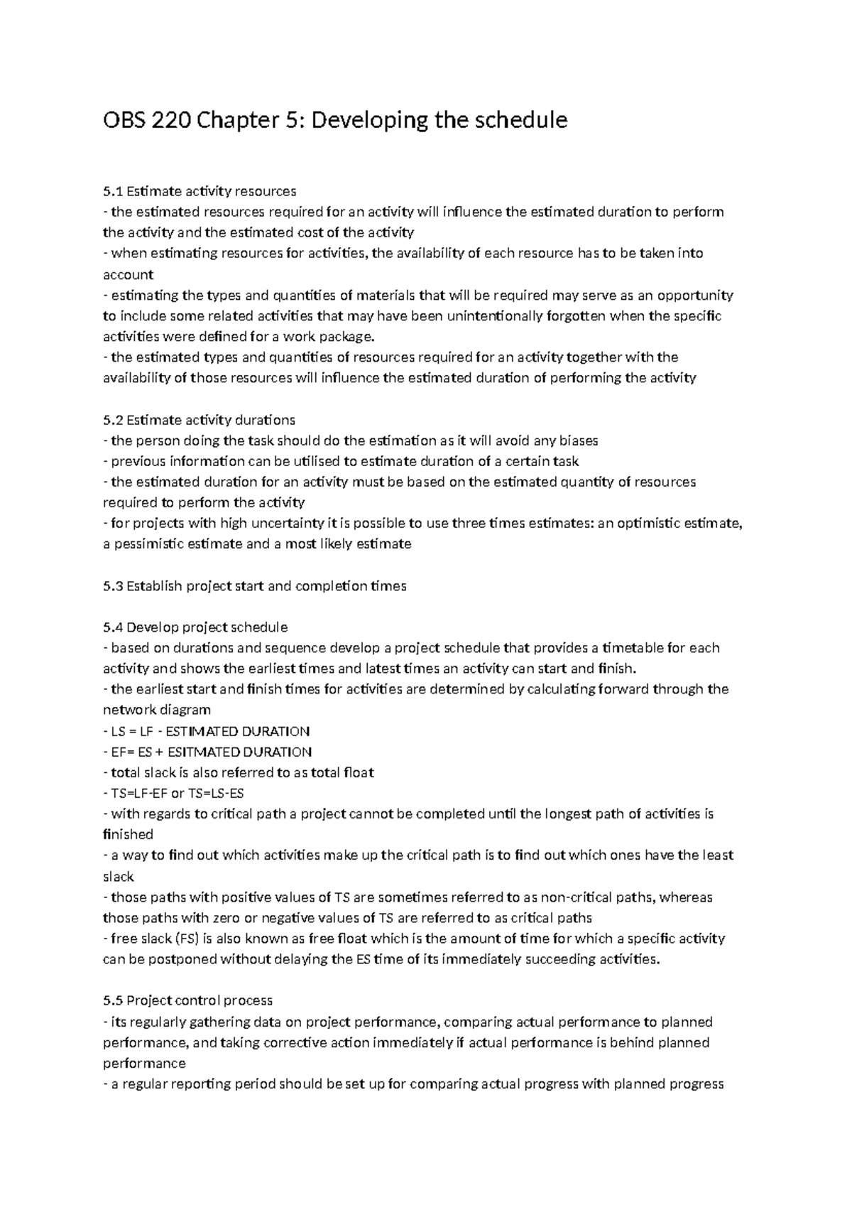 OBS 220 Chapter 5 notes - Summary Business management - OBS 220 Chapter ...