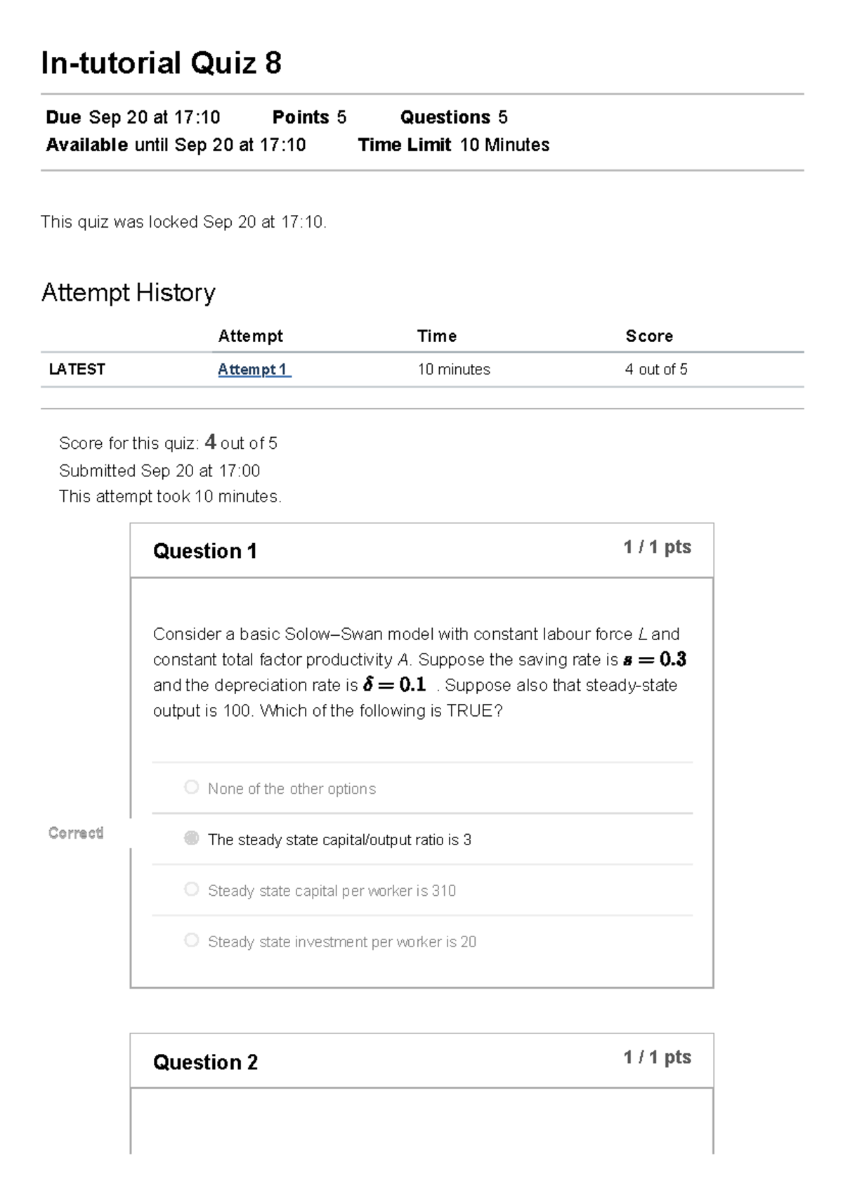 In Tutorial Quiz 8 In Tutorial Quiz 8 In Tutorial Quiz 8 Due Sep 20