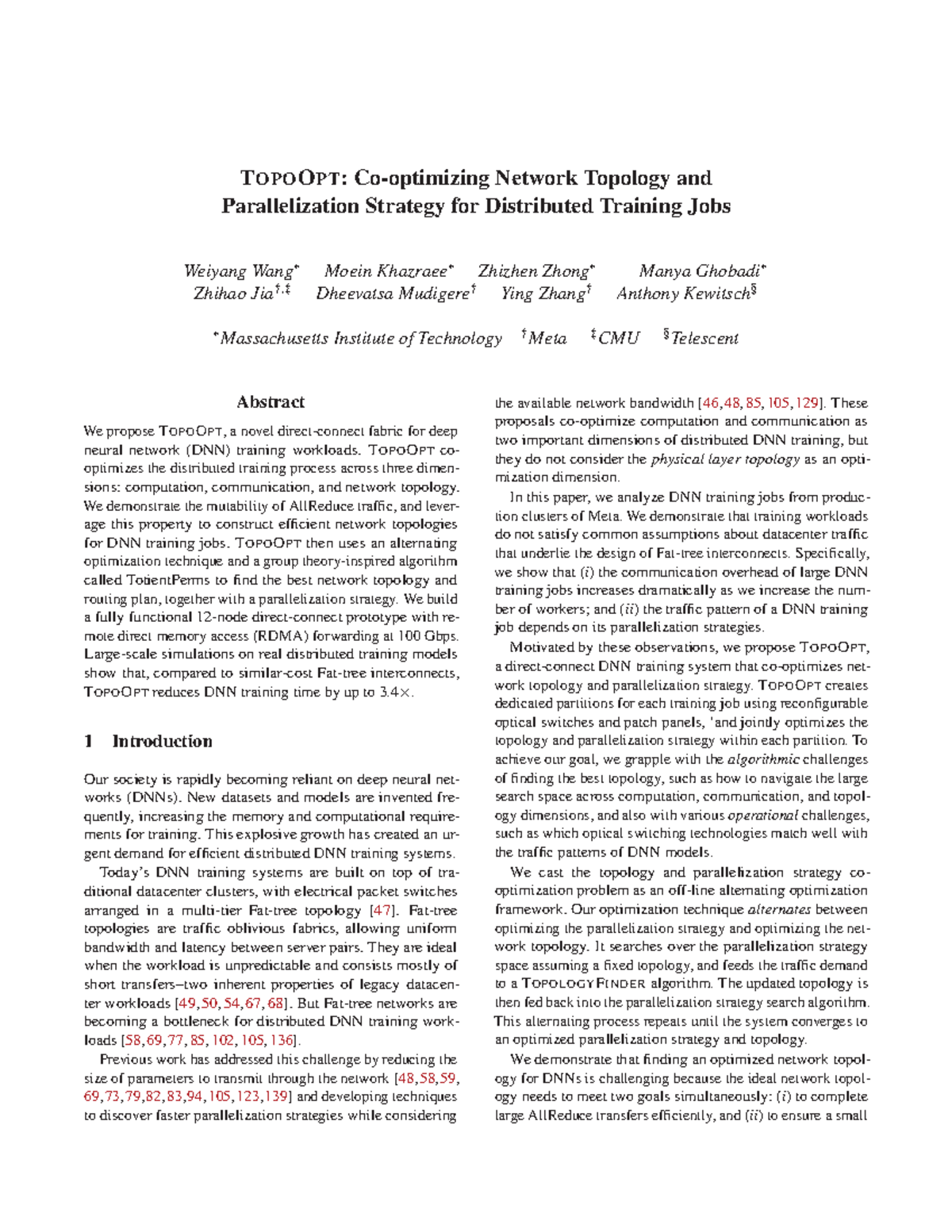Topo Opt nsdi 2023 - for resource management - TOPOOPT: Co-optimizing ...
