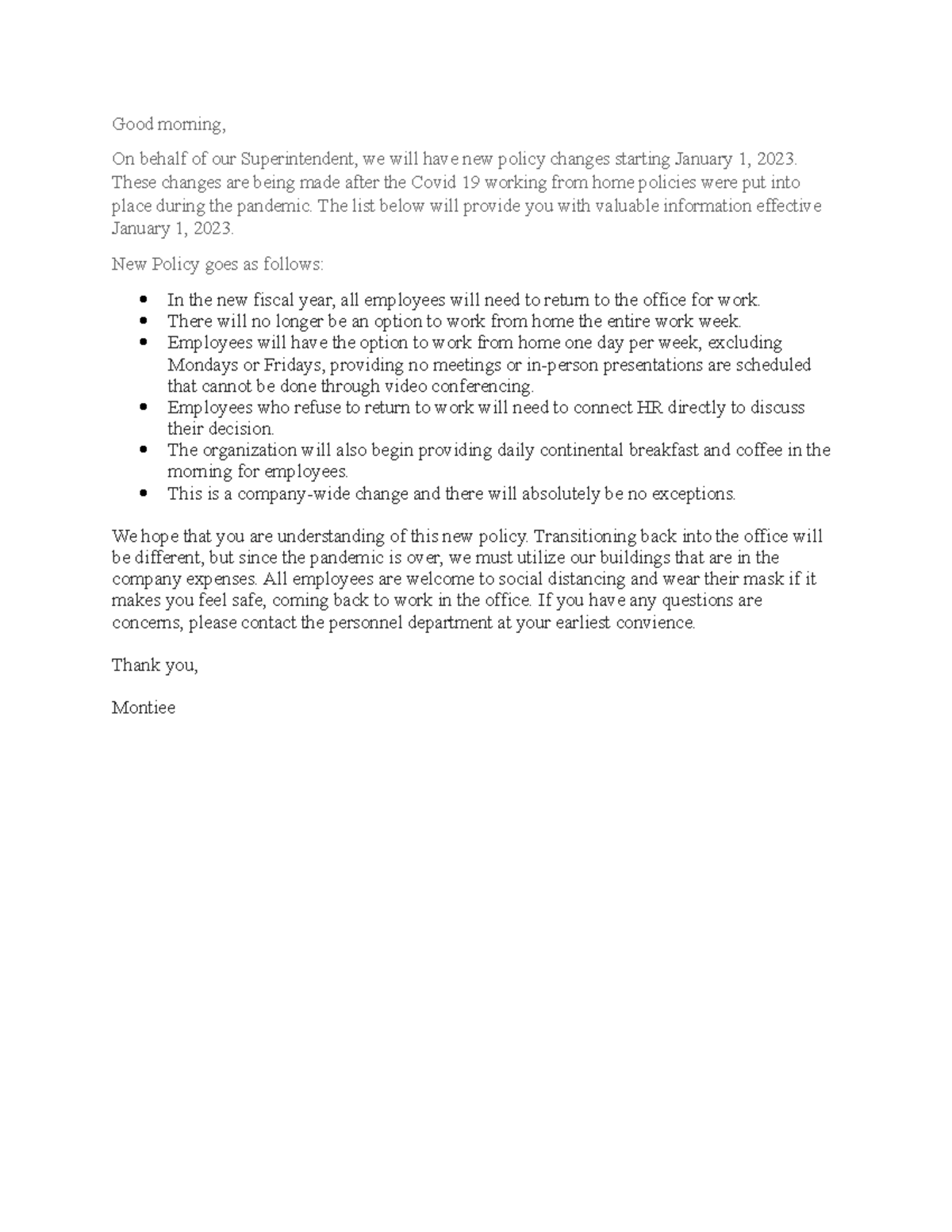 Week 1-Part 1 Document - Assignments - Good morning, On behalf of our ...