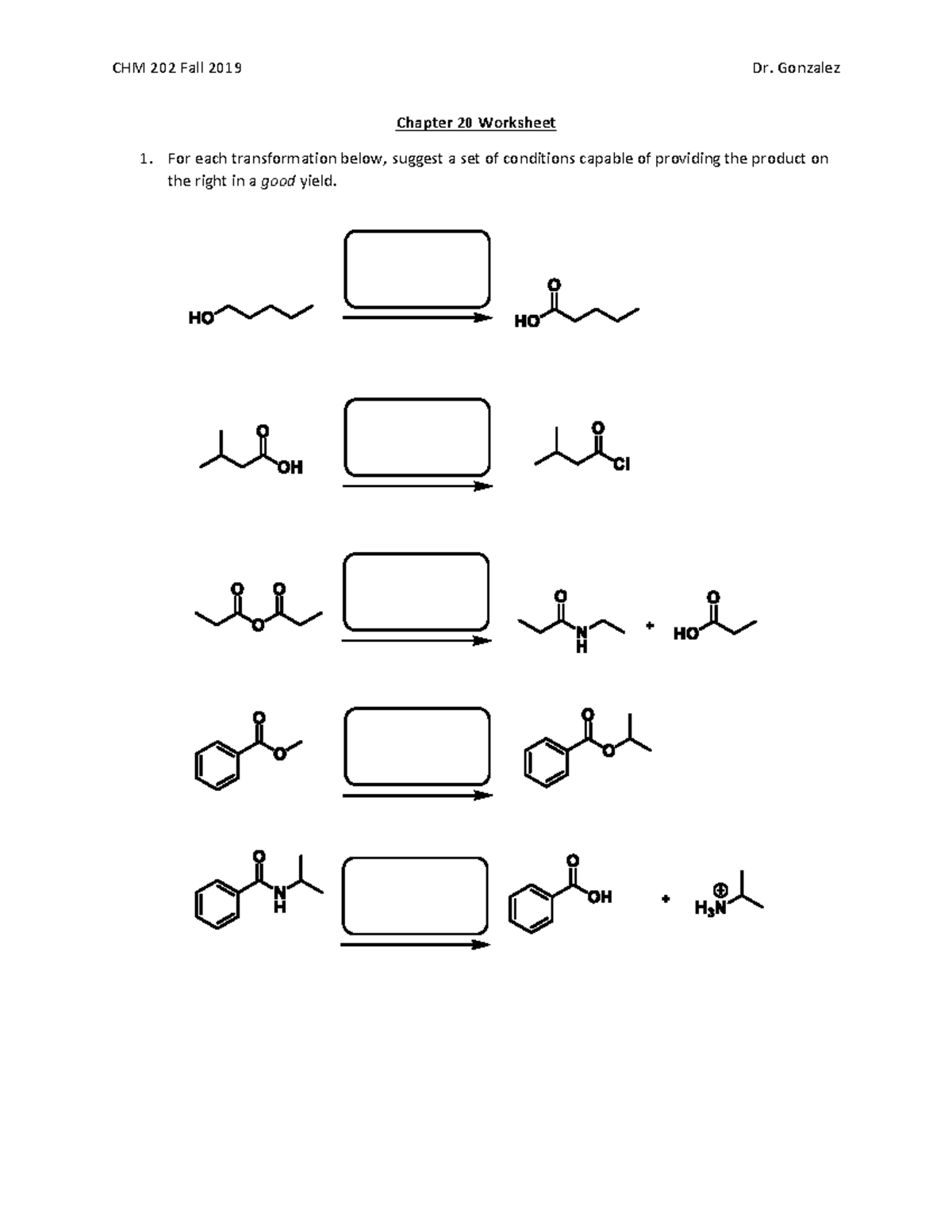 CHM 202 Fall 2019 Chapter 20 Worksheet - CHM 202 - Chapter 20 Worksheet ...