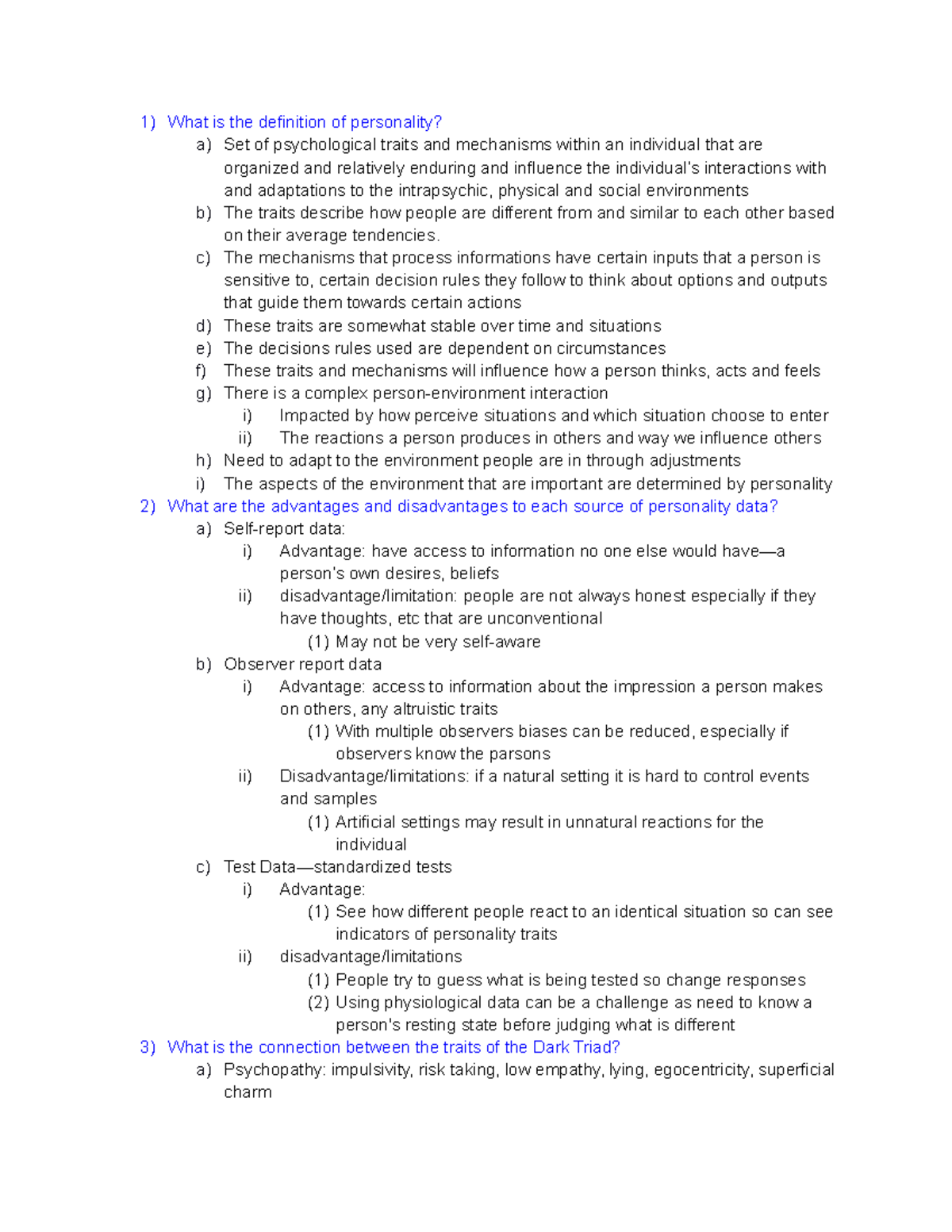 Psyc 331 - Notes 1-10 Ch - What is the definition of personality? a ...