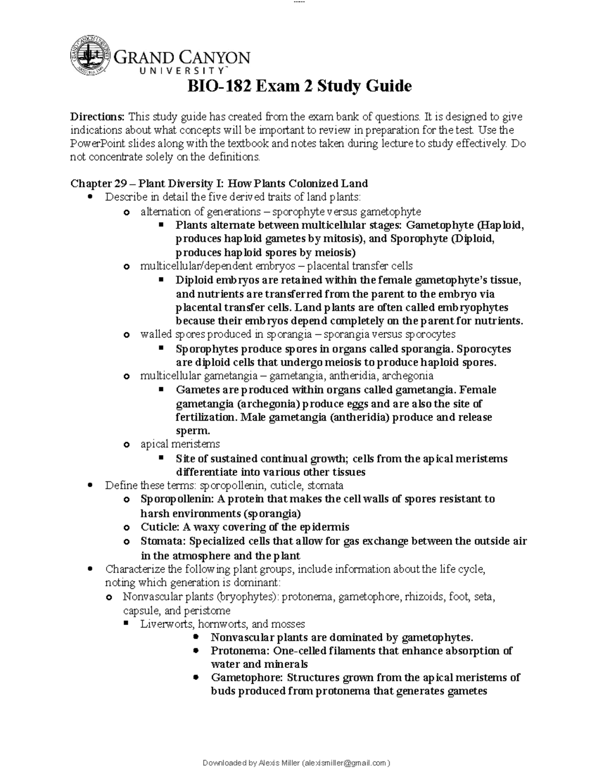 BIO study guide 2 - lOMoARcPSD| Downloaded by Alexis Miller ...