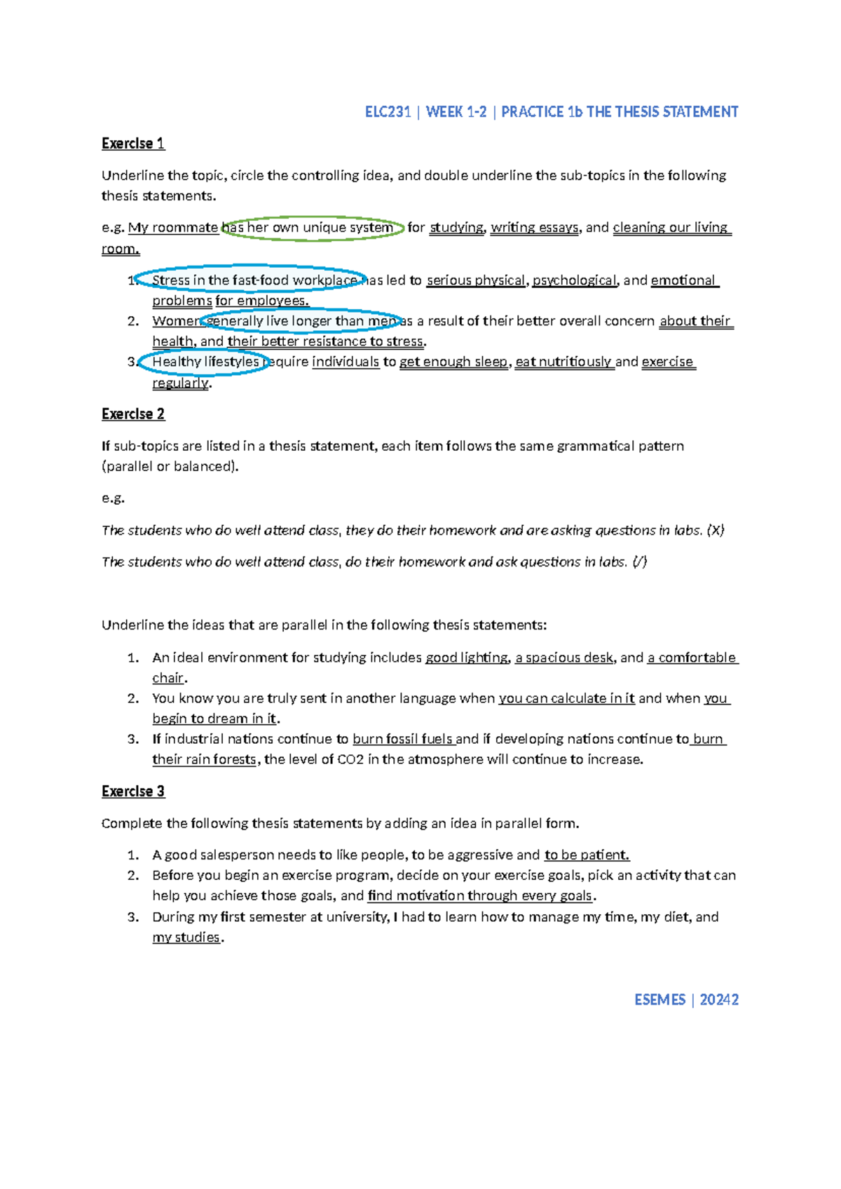 Practice 1b The Thesis Statement - ELC231 | WEEK 1-2 | PRACTICE 1b THE ...