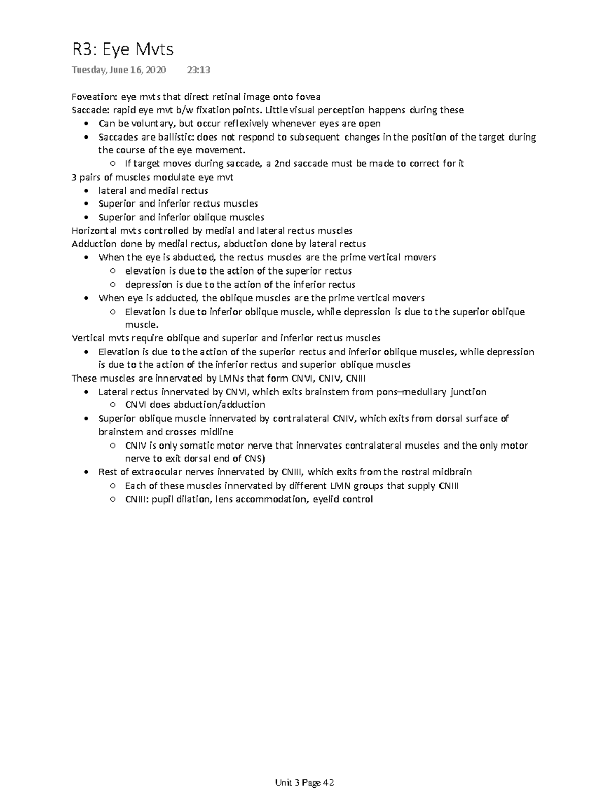 Unit 3 Reading 3 Eye Movement - Foveation: eye mvts that direct retinal ...