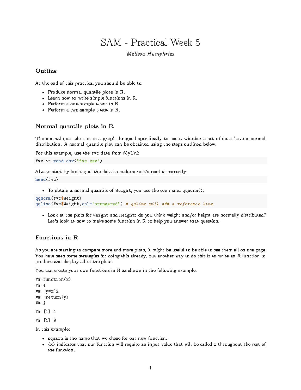 Practical 5 - Practice Computer Exercises for topic 1 of 'Statistical ...