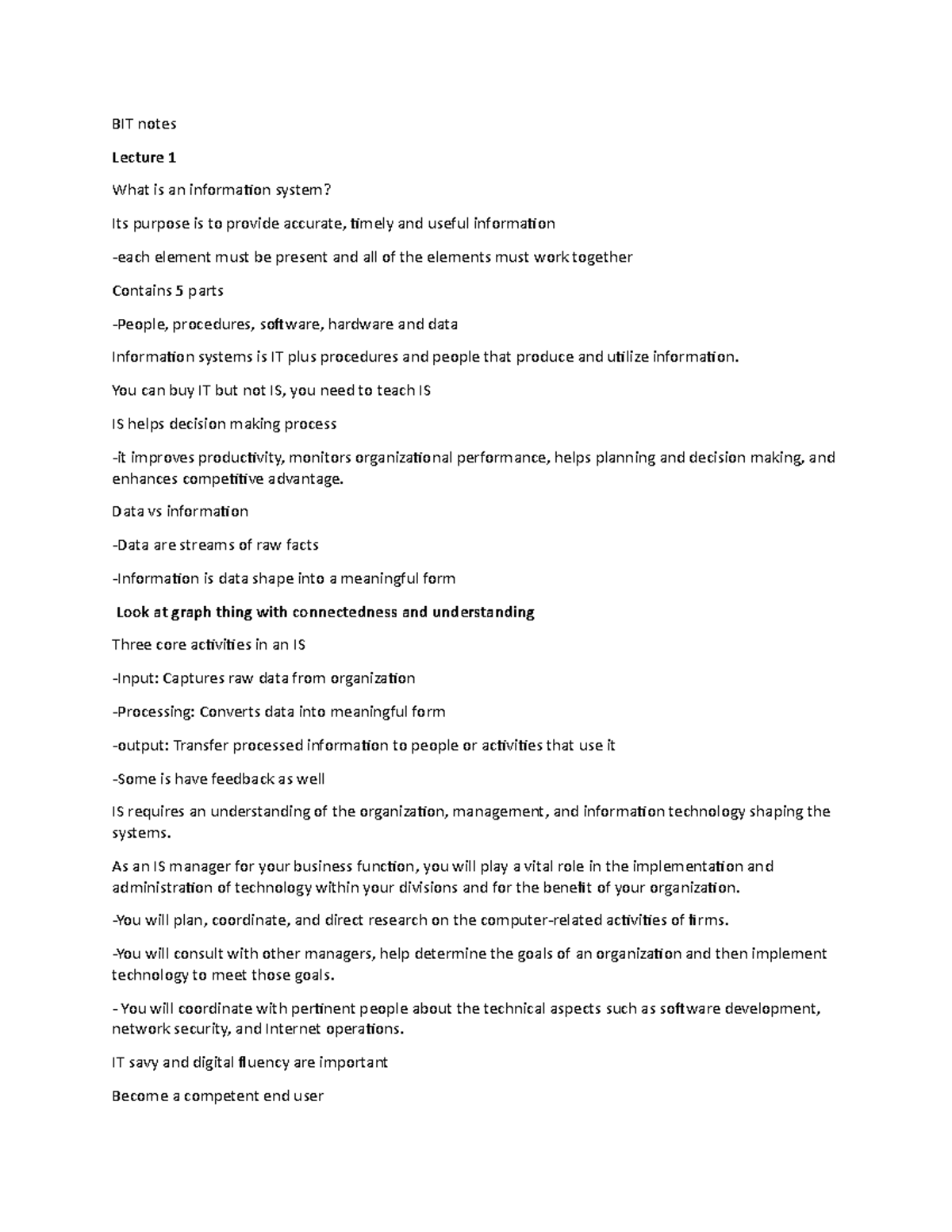 ADM1370 Module 1 Notes - BIT notes Lecture 1 What is an information ...