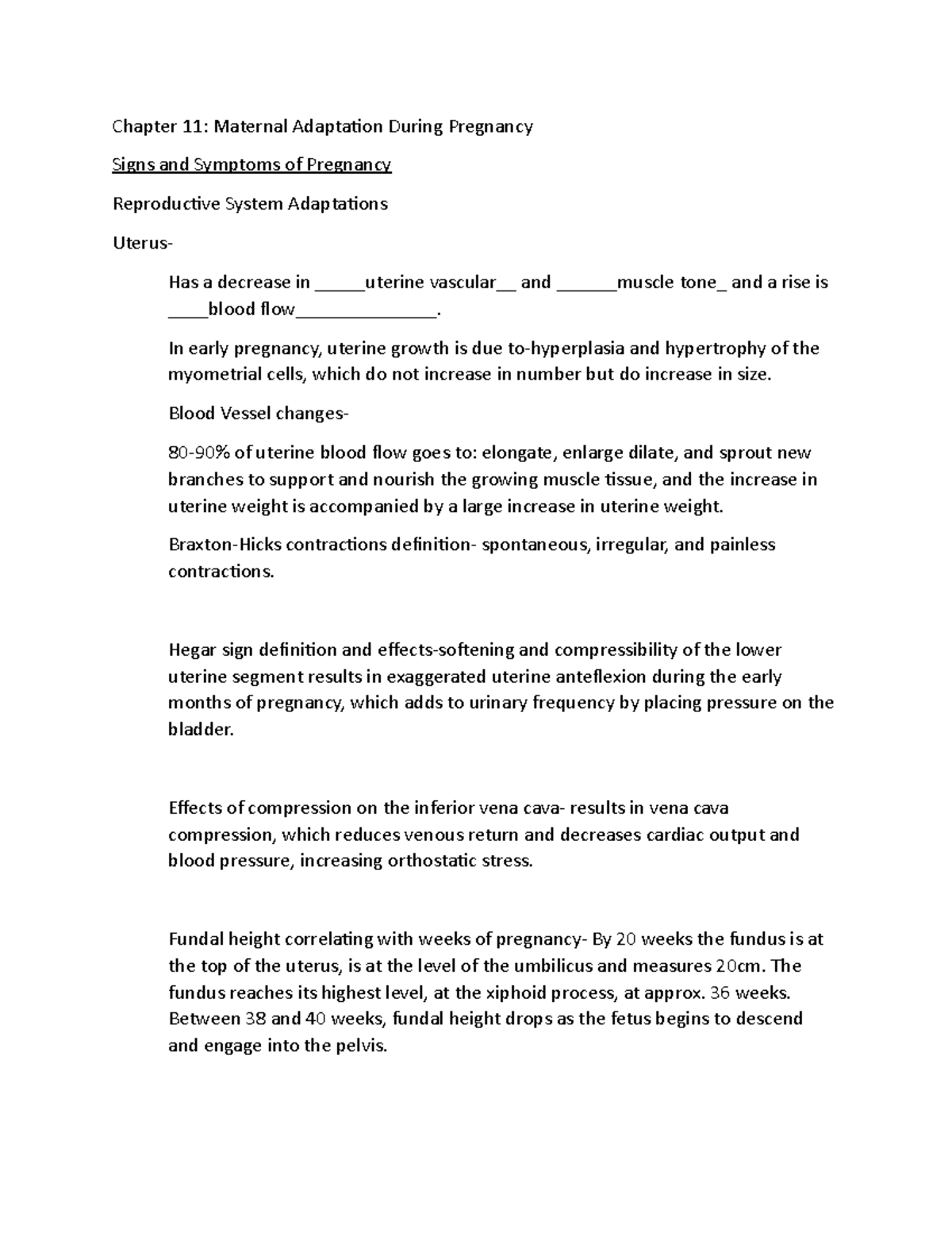 NUR223 Chapter 11 outline - Chapter 11: Maternal Adaptation During ...