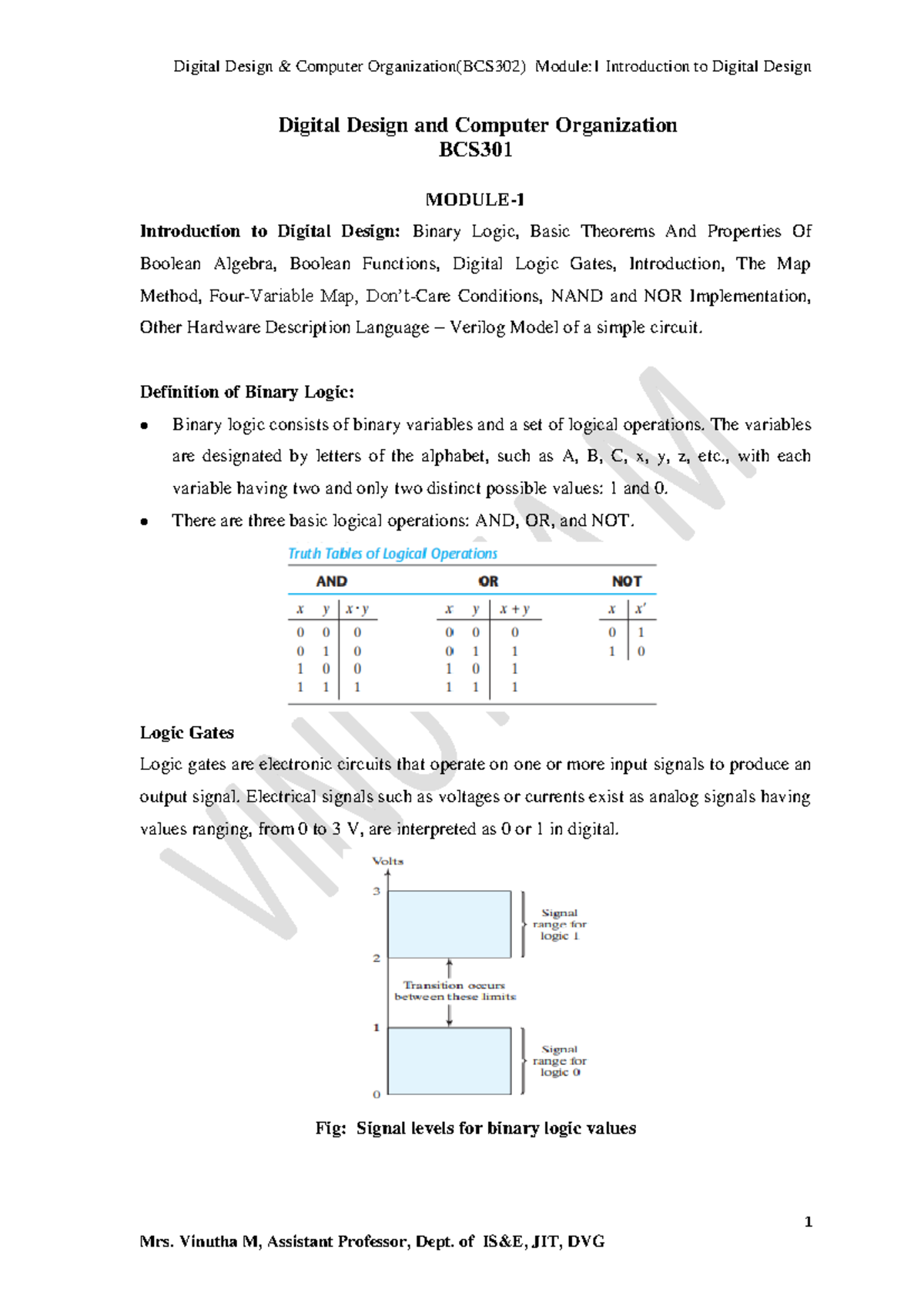 Module 1 DDCO - Thank - 1 Digital Design and Computer Organization BCS MODULE- 1 Introduction to ...