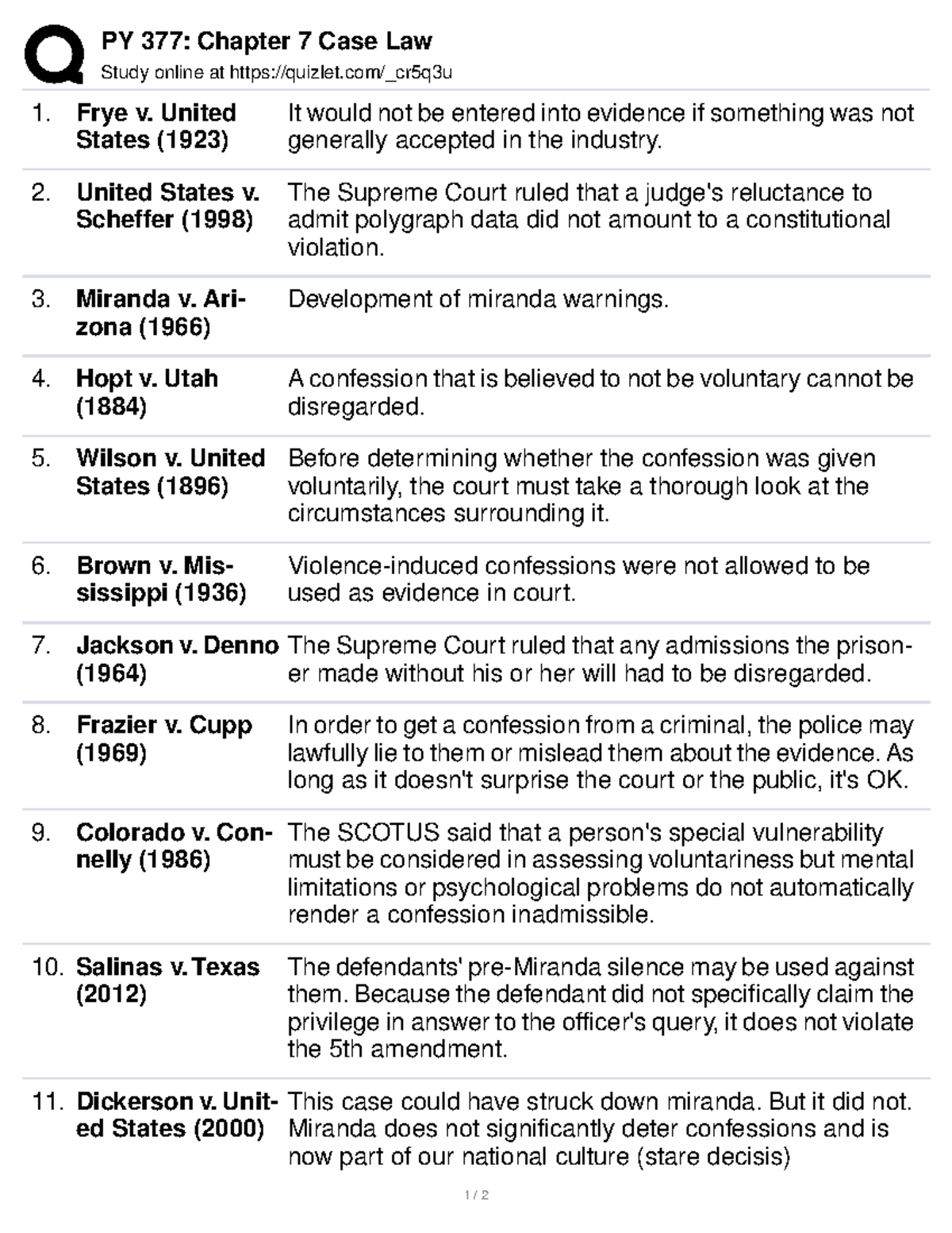 CL Chapter 7 - PY 377: Chapter 7 Case Law Study online at quizlet ...