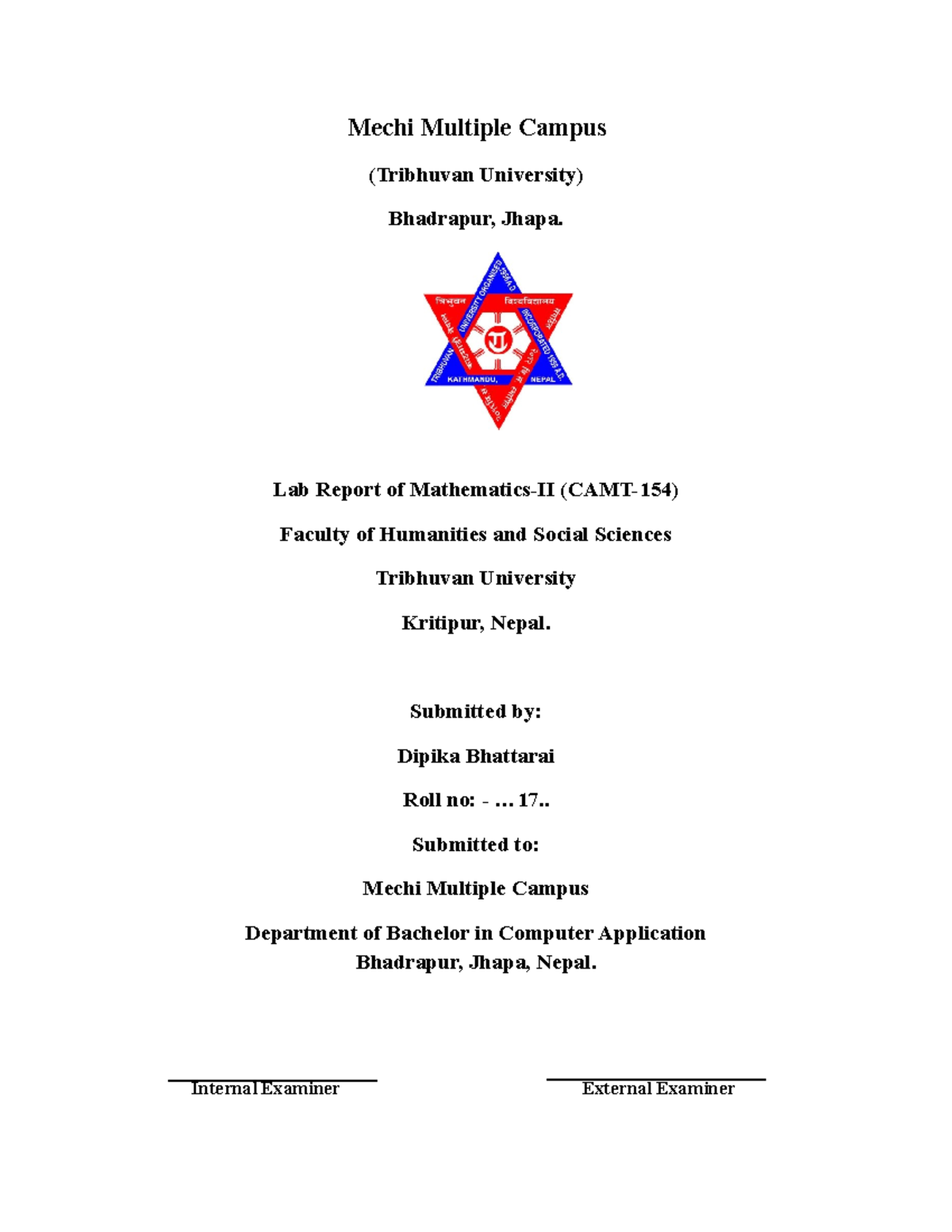 BCA 2nd sem maths report - Mechi Multiple Campus (Tribhuvan University ...