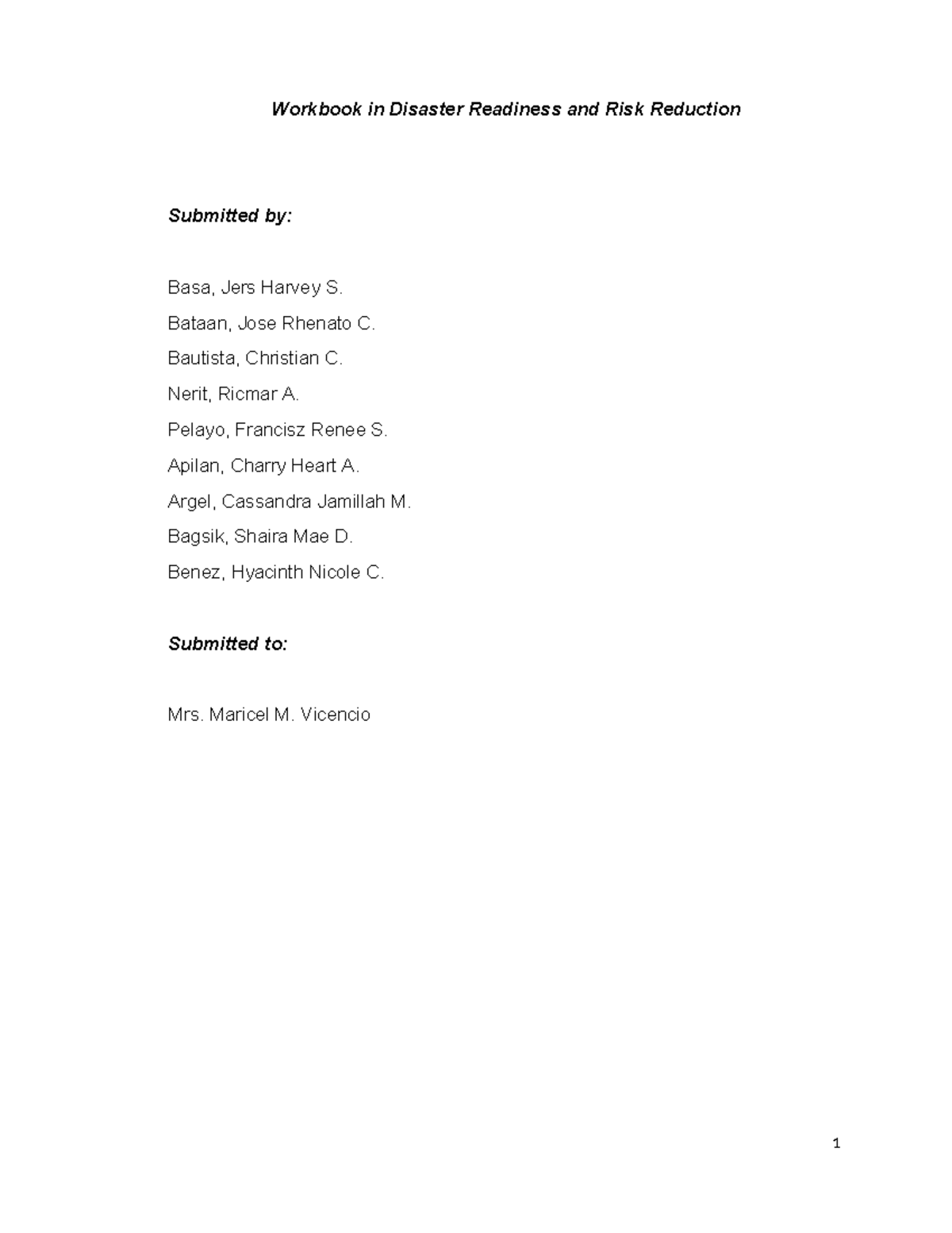 DRRR-Workbook- Group 1 - Workbook in Disaster Readiness and Risk ...