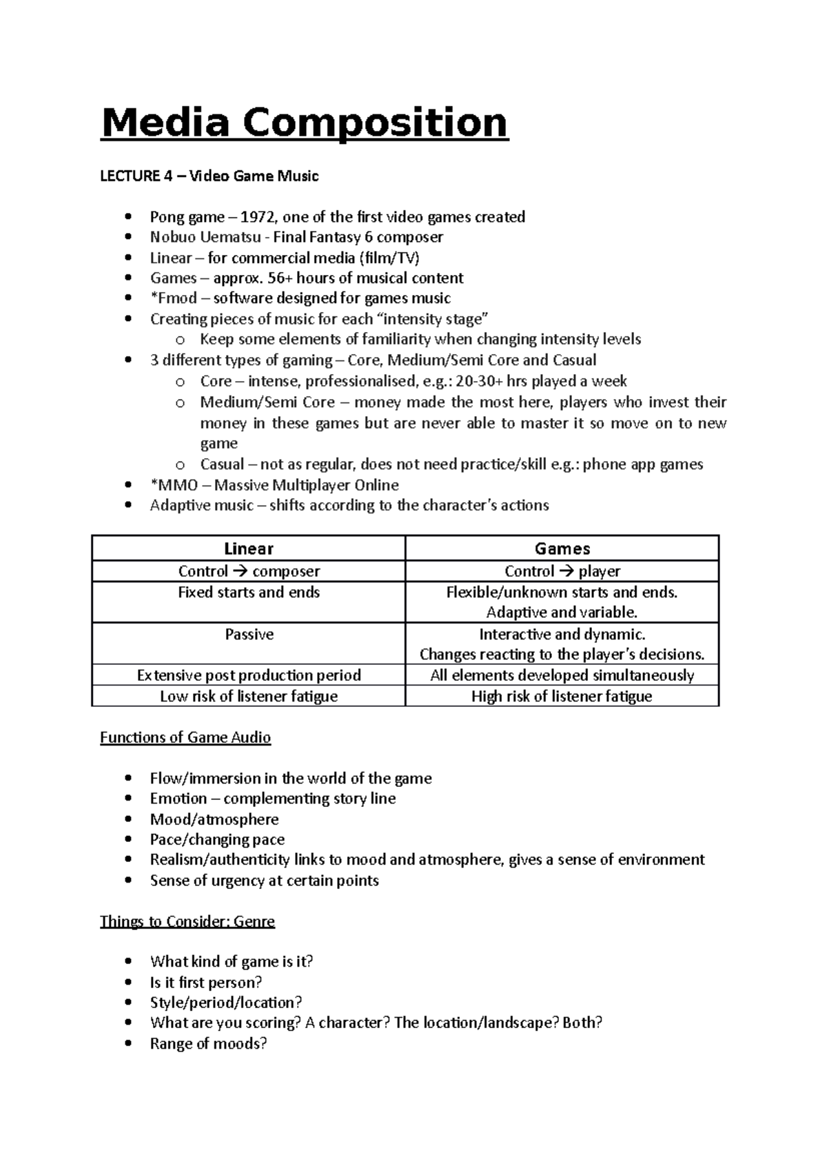 Lecture 4 - Video Game Music - Media Composition LECTURE 4 – Video Game ...