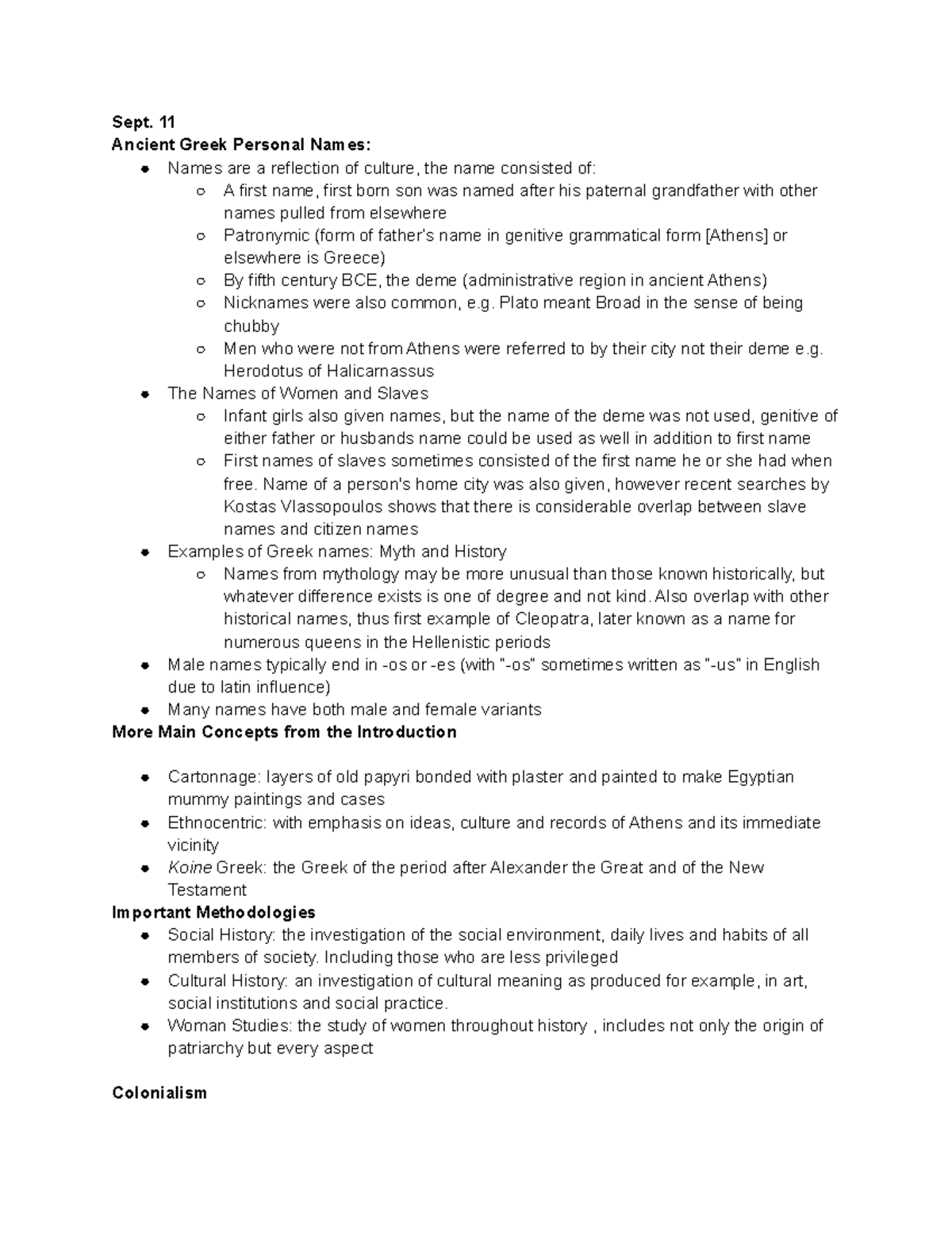 Greek Anthro - Notes from slides and lectures. - Sept. 11 Ancient Greek ...