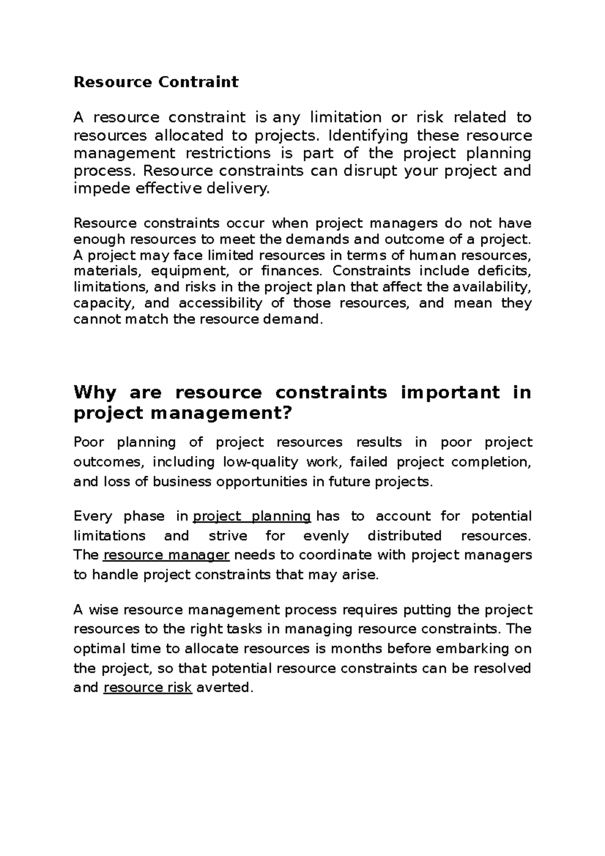 Efe1(chap1) - Resource Contraint A resource constraint is any ...
