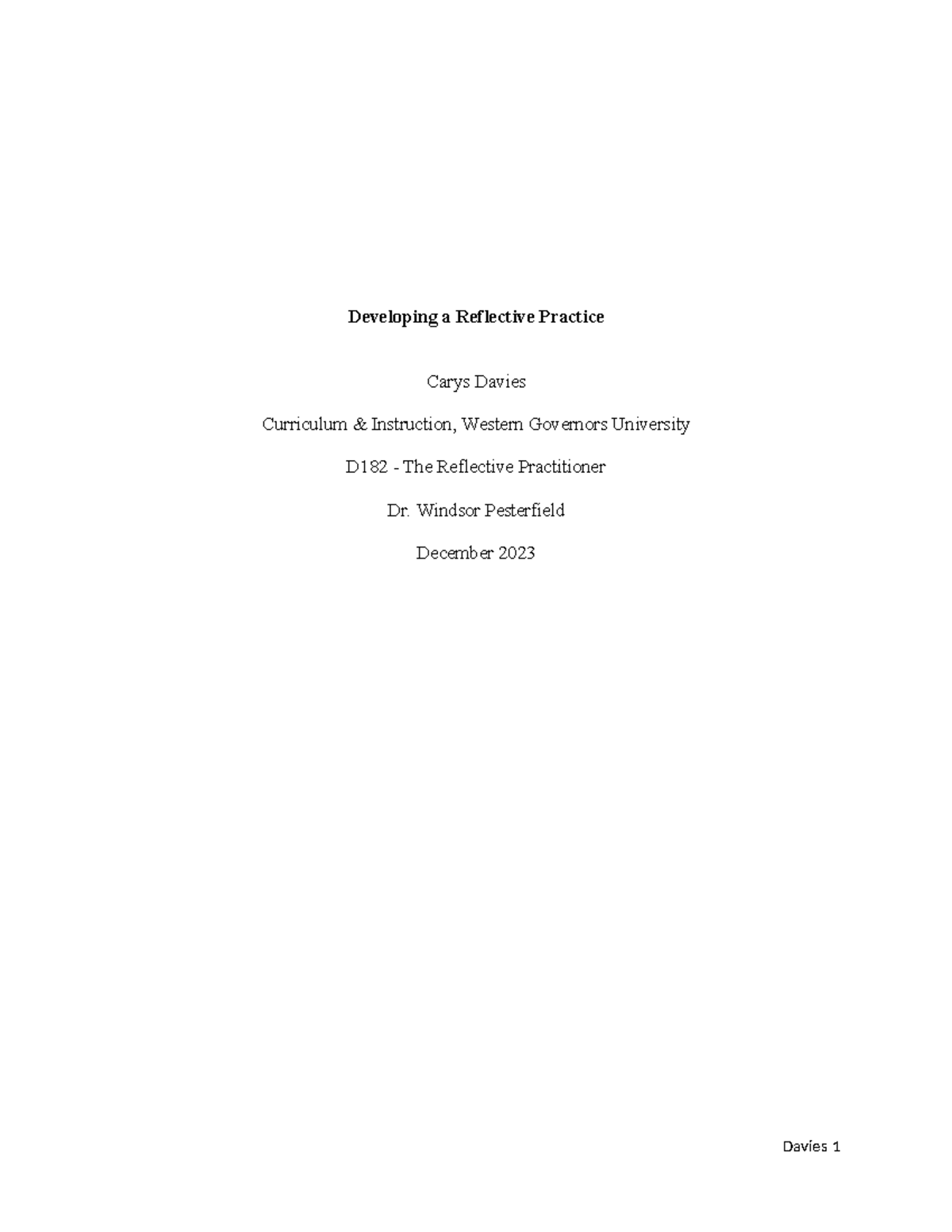 Developing a Reflective Practice - Windsor Pesterfield December 2023 ...