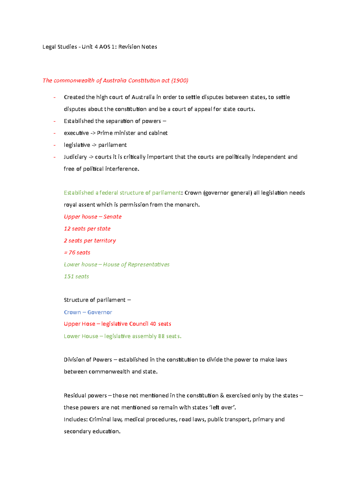 Legal Studies revision - Legal Studies - Unit 4 AOS 1: Revision Notes ...