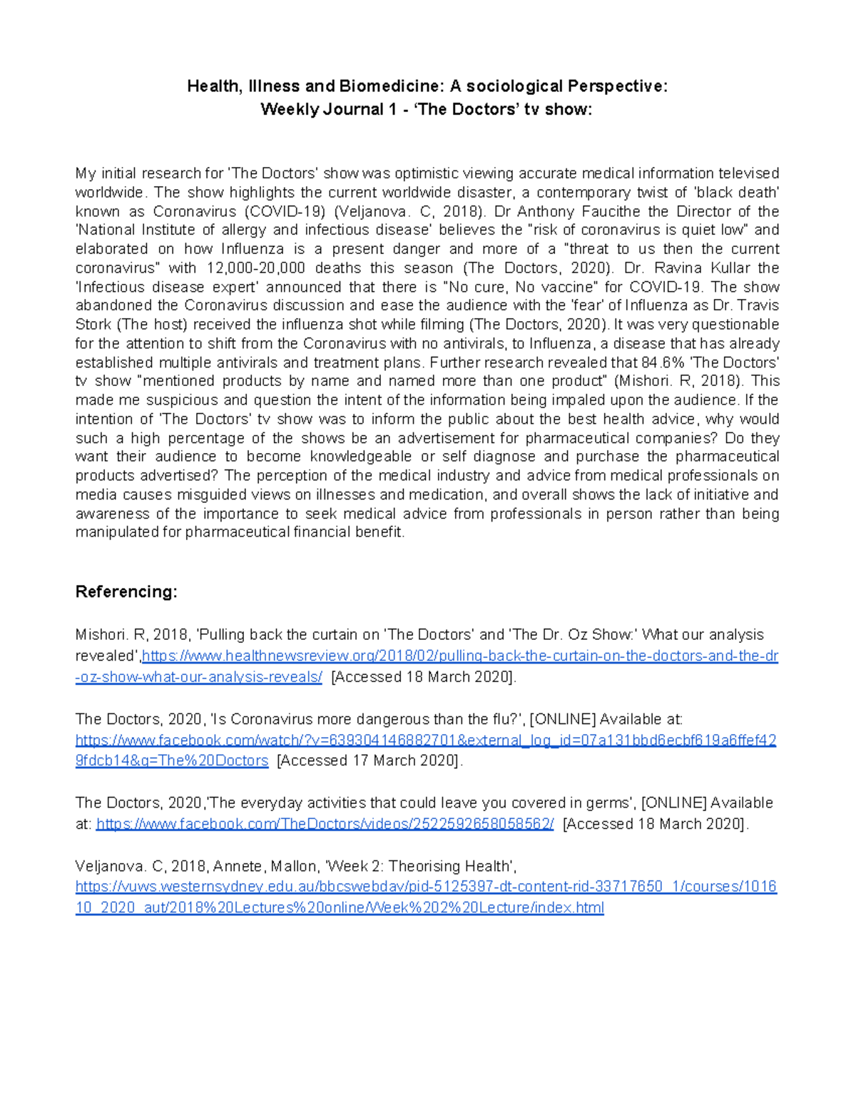 Online journal article - Weekly Journal 1 - ‘The Doctors’ tv show: My ...