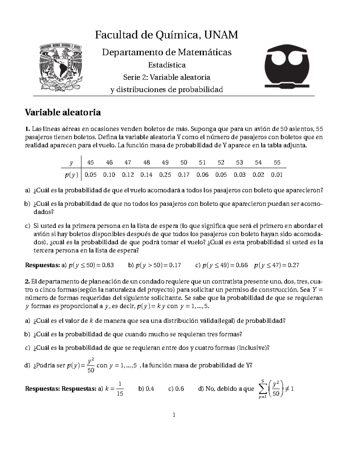 Serie 2 estadística - lkkjj - Facultad de Química, UNAM Departamento de ...