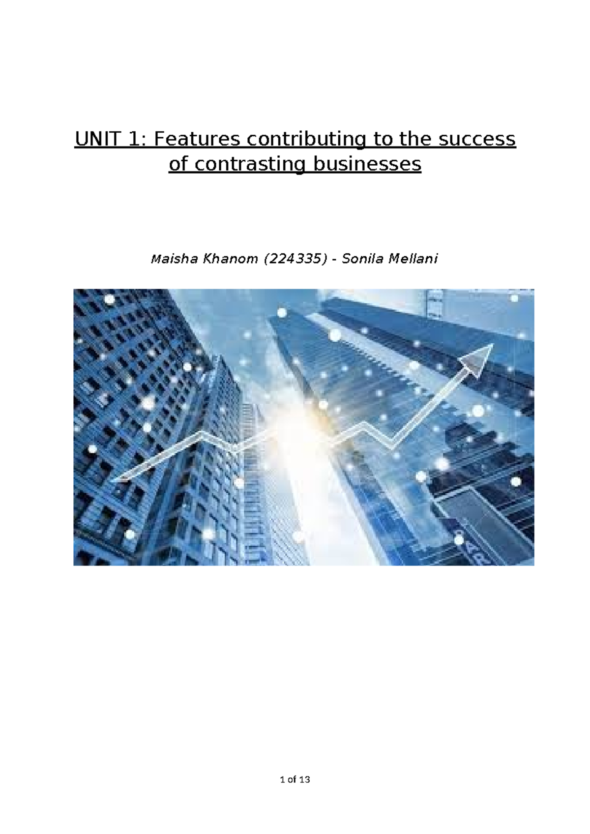 Unit 1 Contrasting Businesses Unit 1 Features Contributing To The Success Of Contrasting