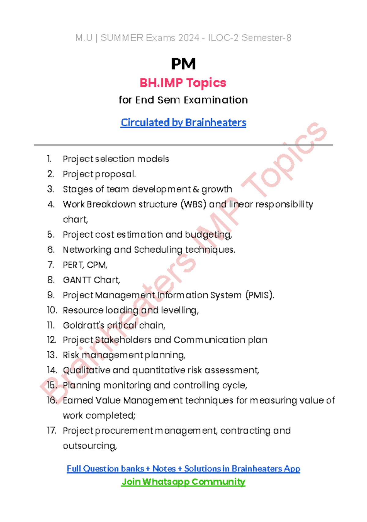PM ILOC Sem8 IMP Topics 2 - Brainheaters IMP Topics M | SUMMER Exams ...