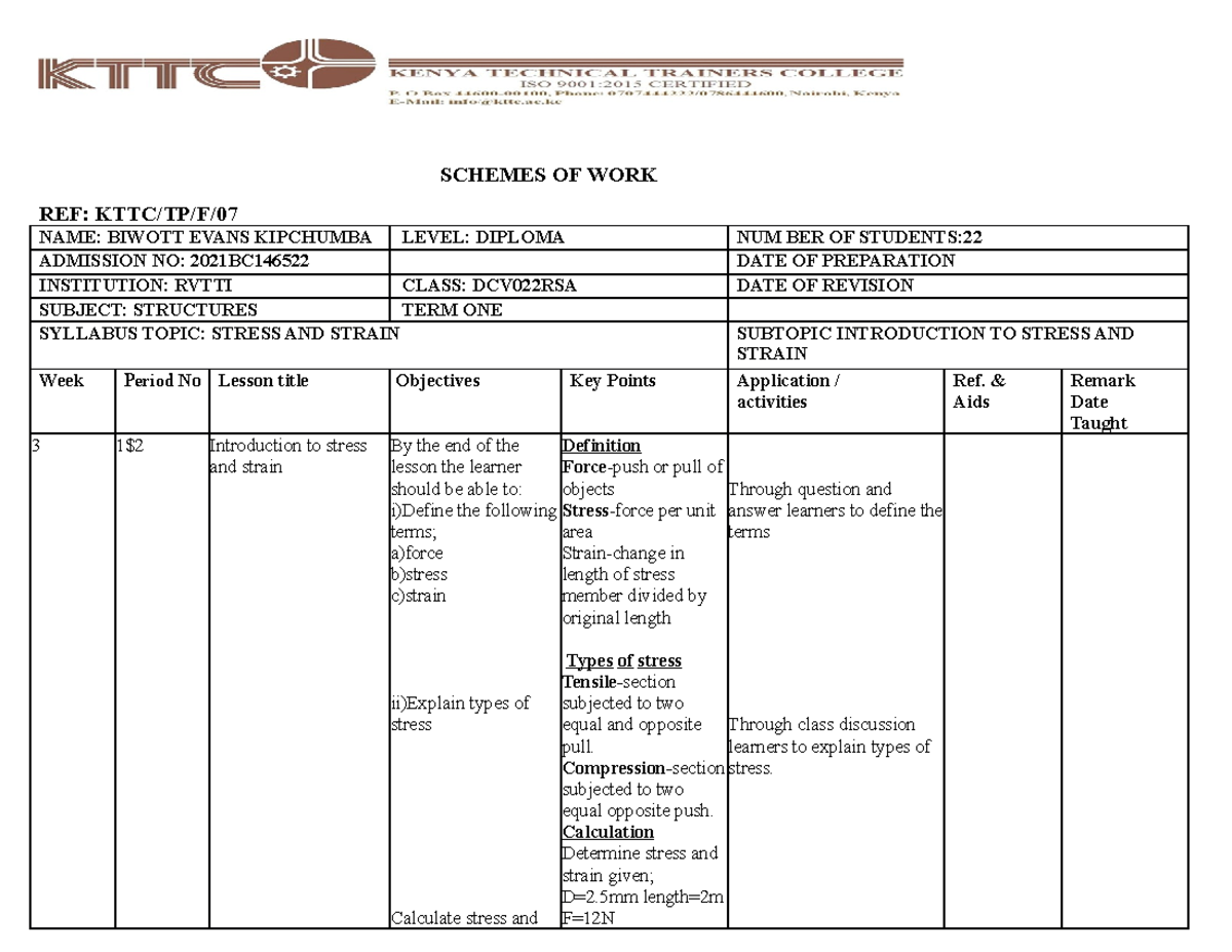 Schemes Structures Wk 1,2 (16) - REF: KTTC/TP/F/ SCHEMES OF WORK NAME ...