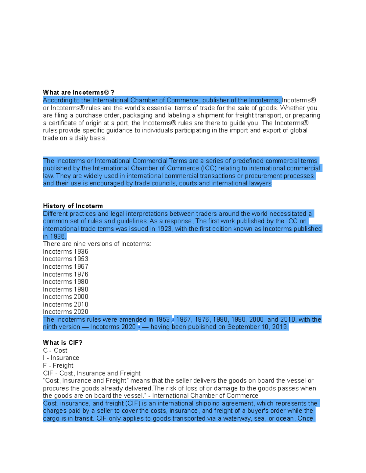 CIF in Incoterms in major international commercial transaction - What ...