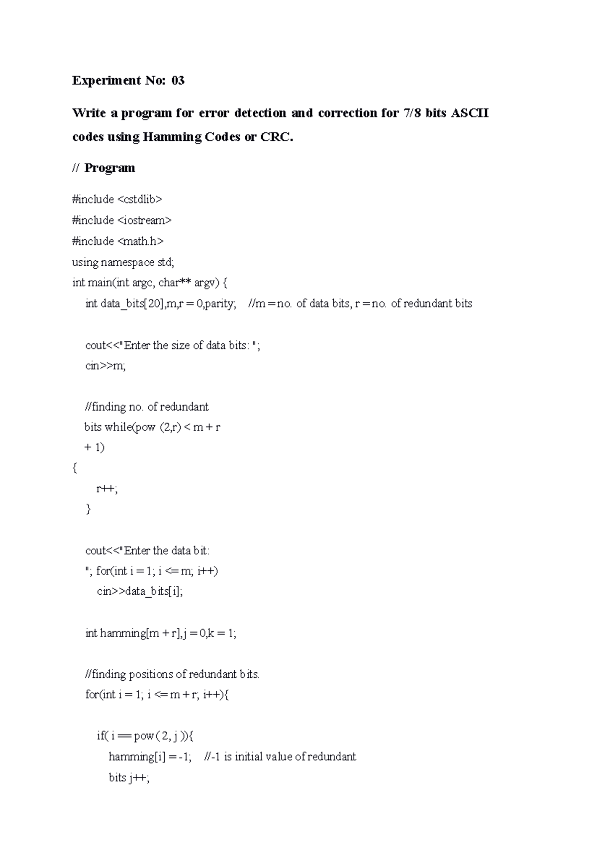 Final-cnsl-program - Labmanual SPOS - Experiment No: 03 Write a program for error detection and ...