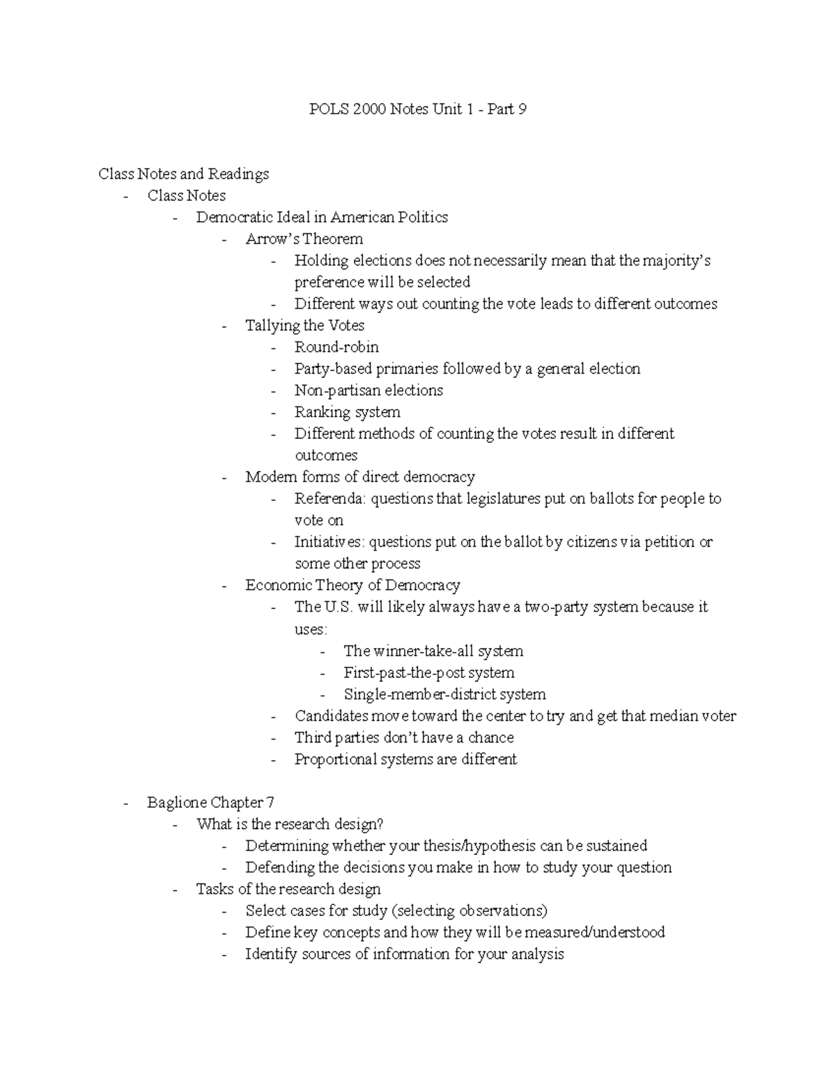 POLS 2000 Notes - Part 9 - POLS 2000 Notes Unit 1 - Part 9 Class Notes ...