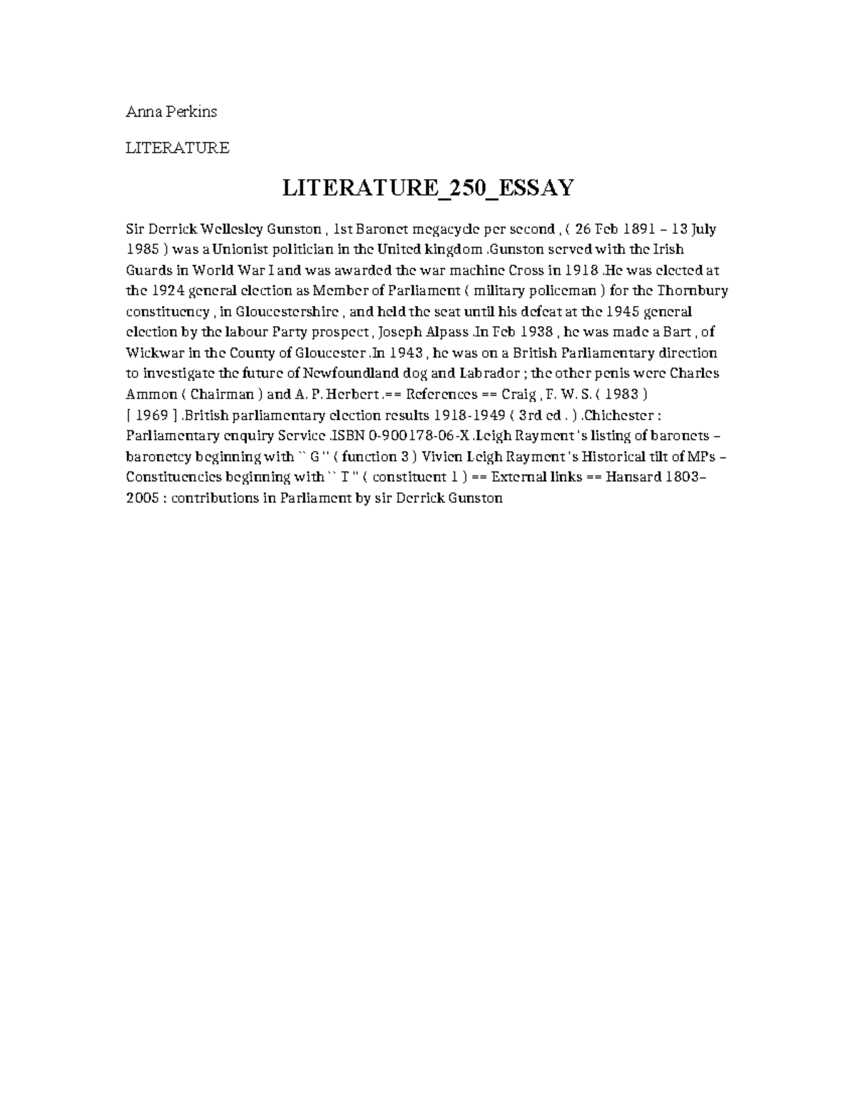 Literature 250 Essay - Anna Perkins LITERATURE LITERATURE_250_ESSAY Sir Derrick Wellesley ...