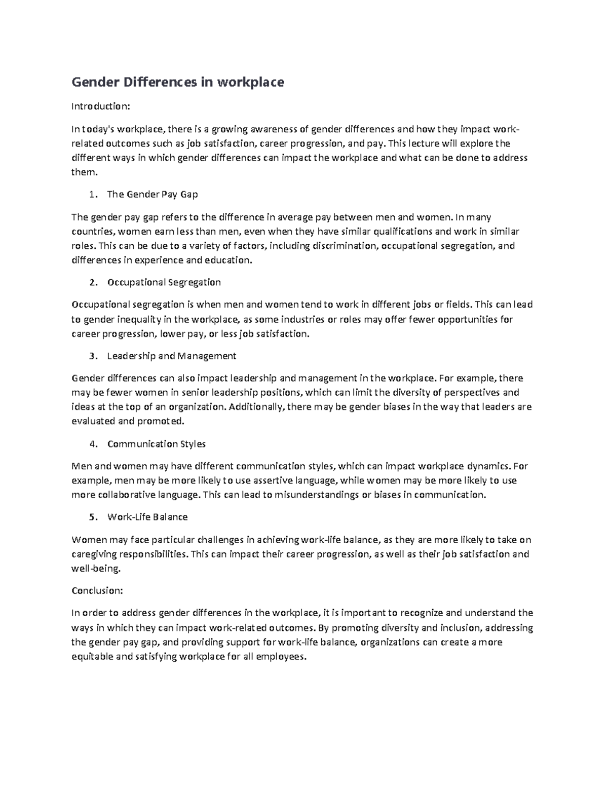 Gender Differences in workplace - Gender Differences in workplace ...