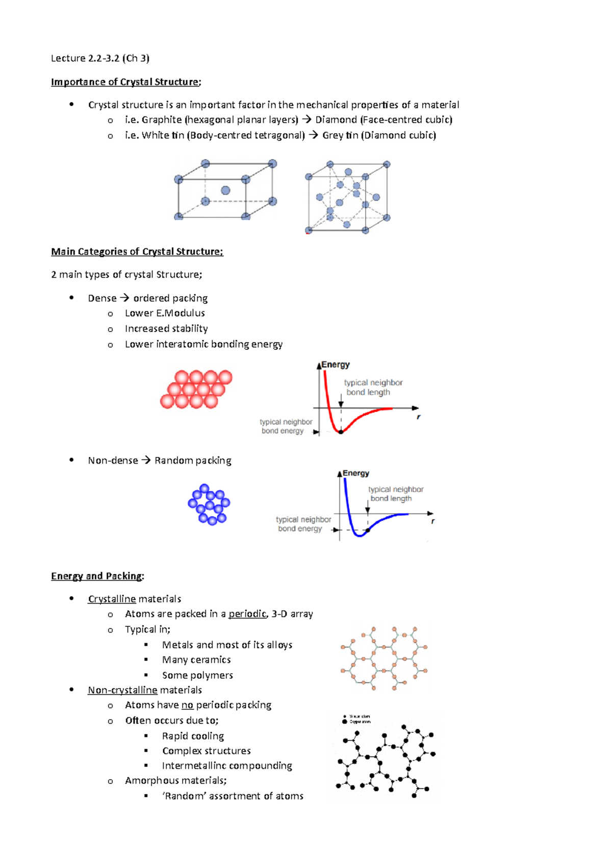 Chapter 3 Summary - Lecture (Ch 3) Importance of Crystal Crystal ...