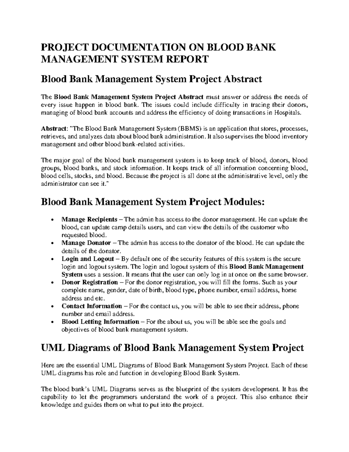 Blood Bank Management System Project Report Documentation PDF - PROJECT ...
