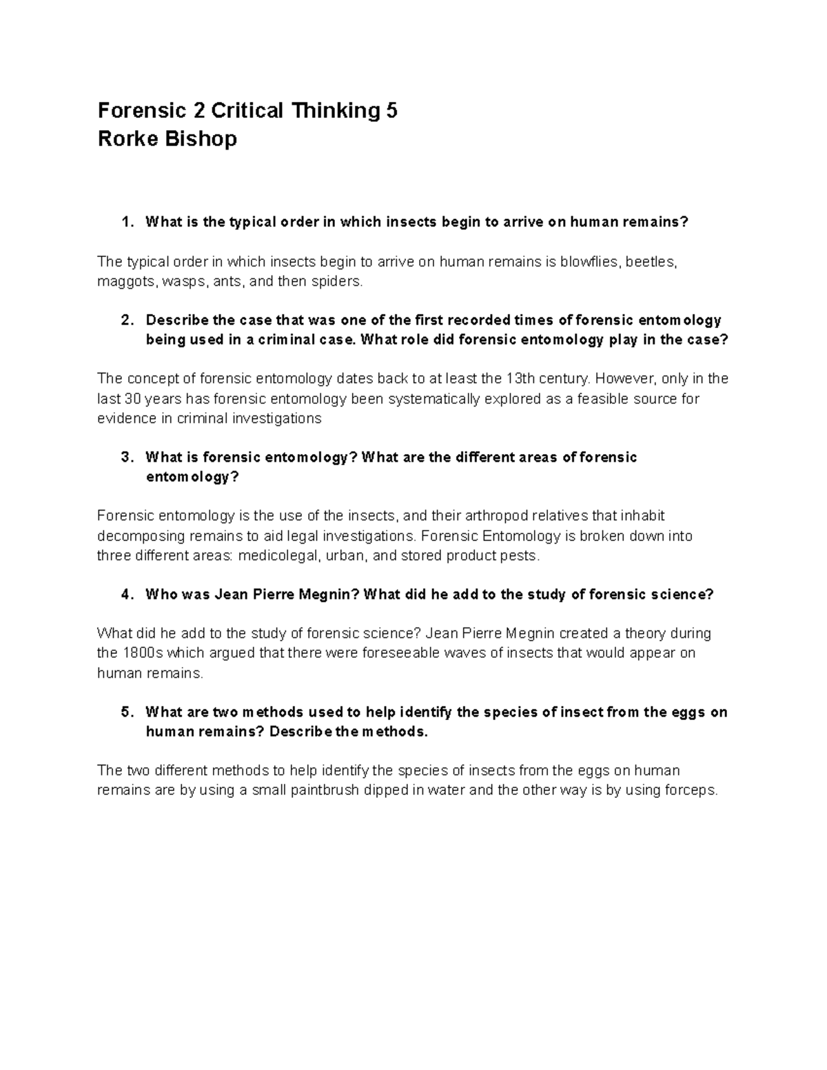 Forensic 2 Critical Thinking 5 - Forensic 2 Critical Thinking 5 Rorke ...