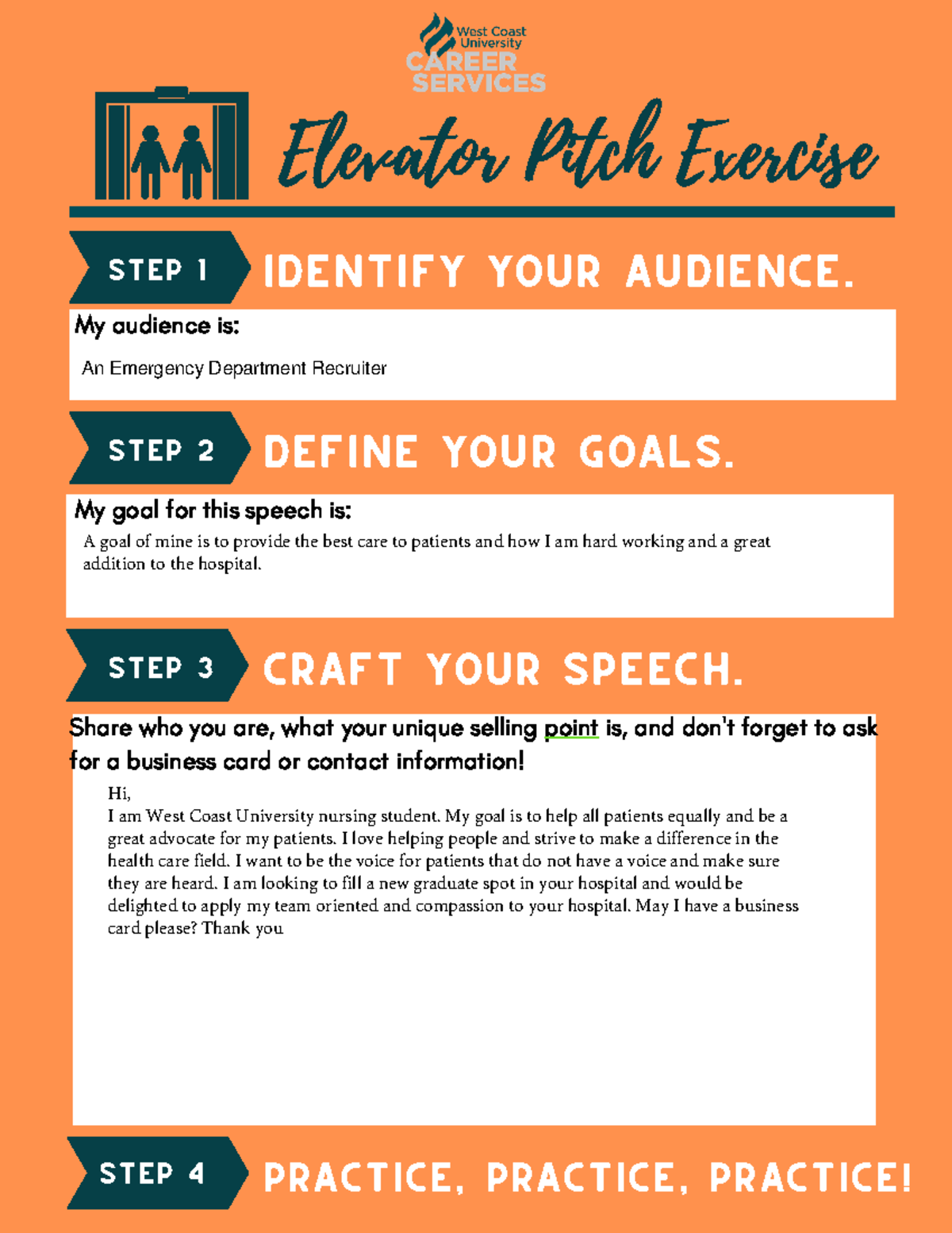 Elevator Pitch Exercise Sheet - Elevator Pitch Exercise Step 1 Step 2 ...