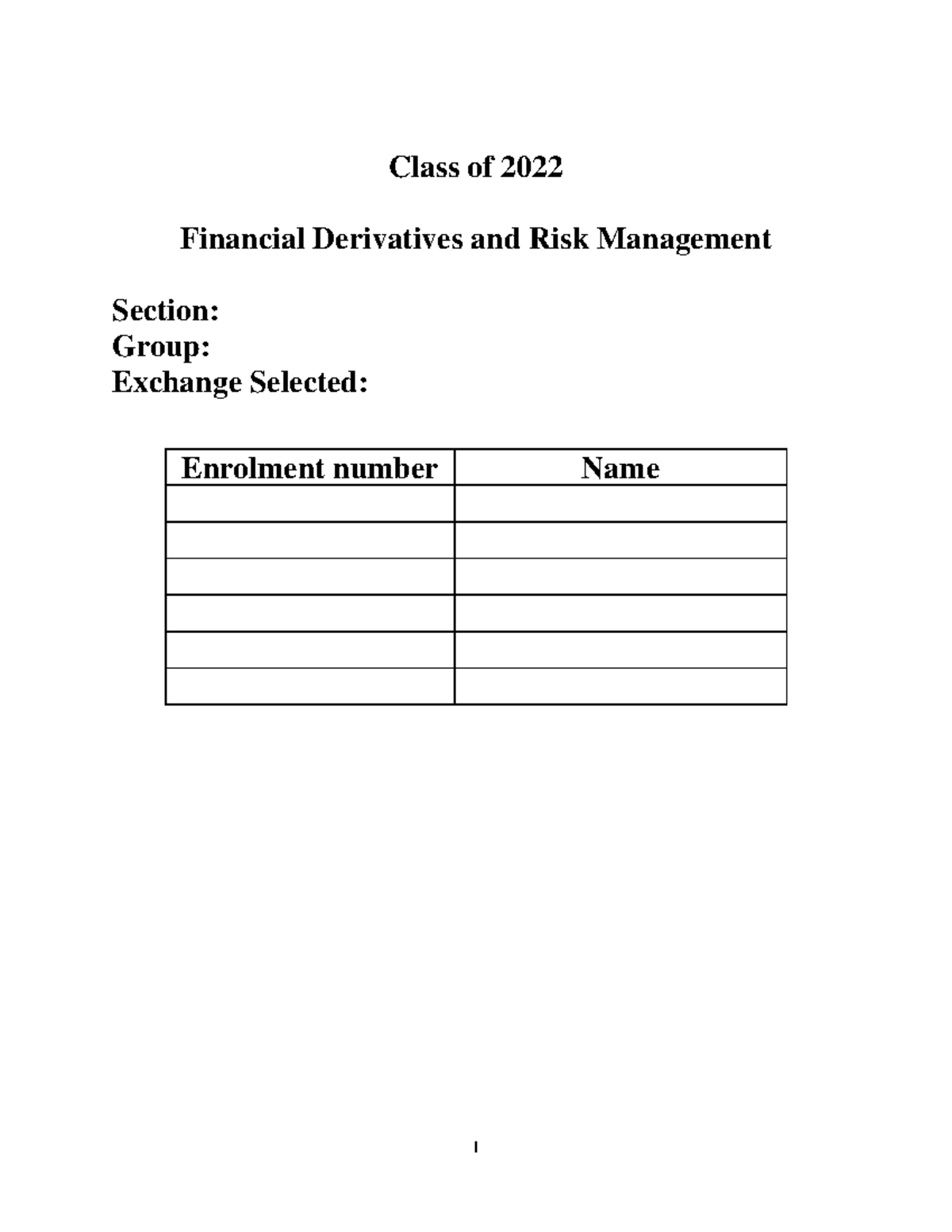 FDRM Project Initial Report Suggested Structure -NSE - Class of 2022 ...