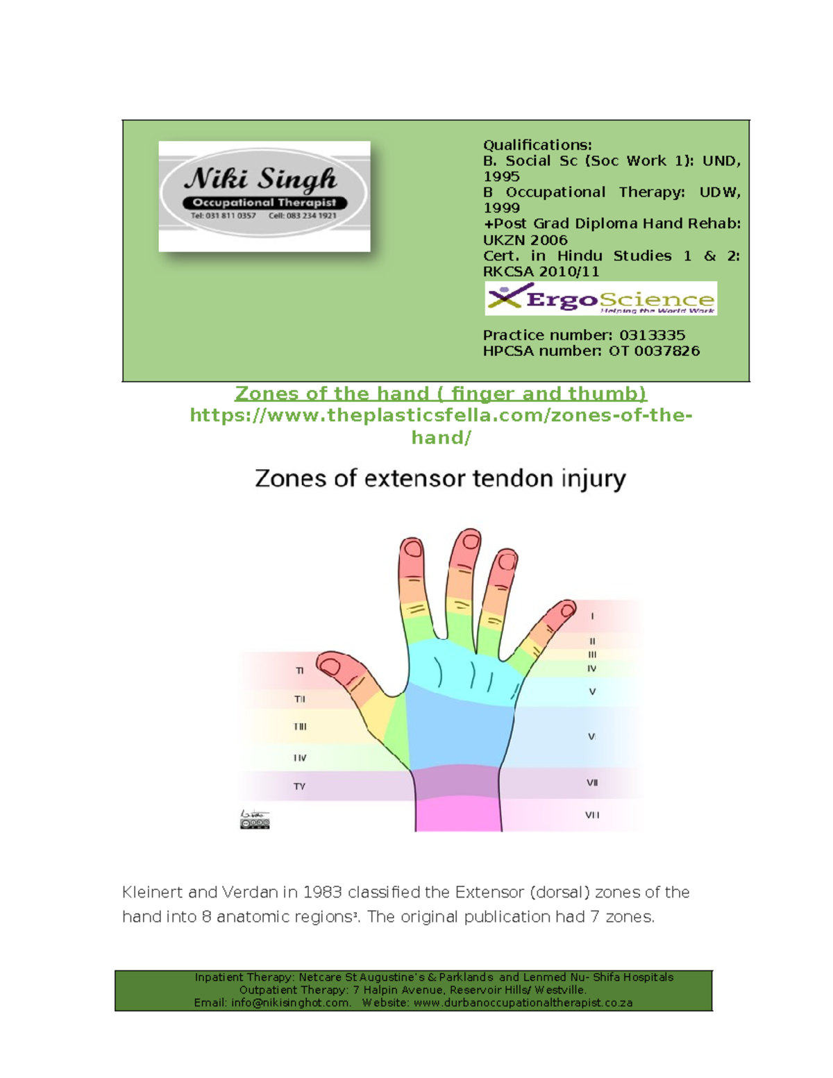 Zones of fingers and thumb - Qualifications: B. Social Sc (Soc Work 1 ...