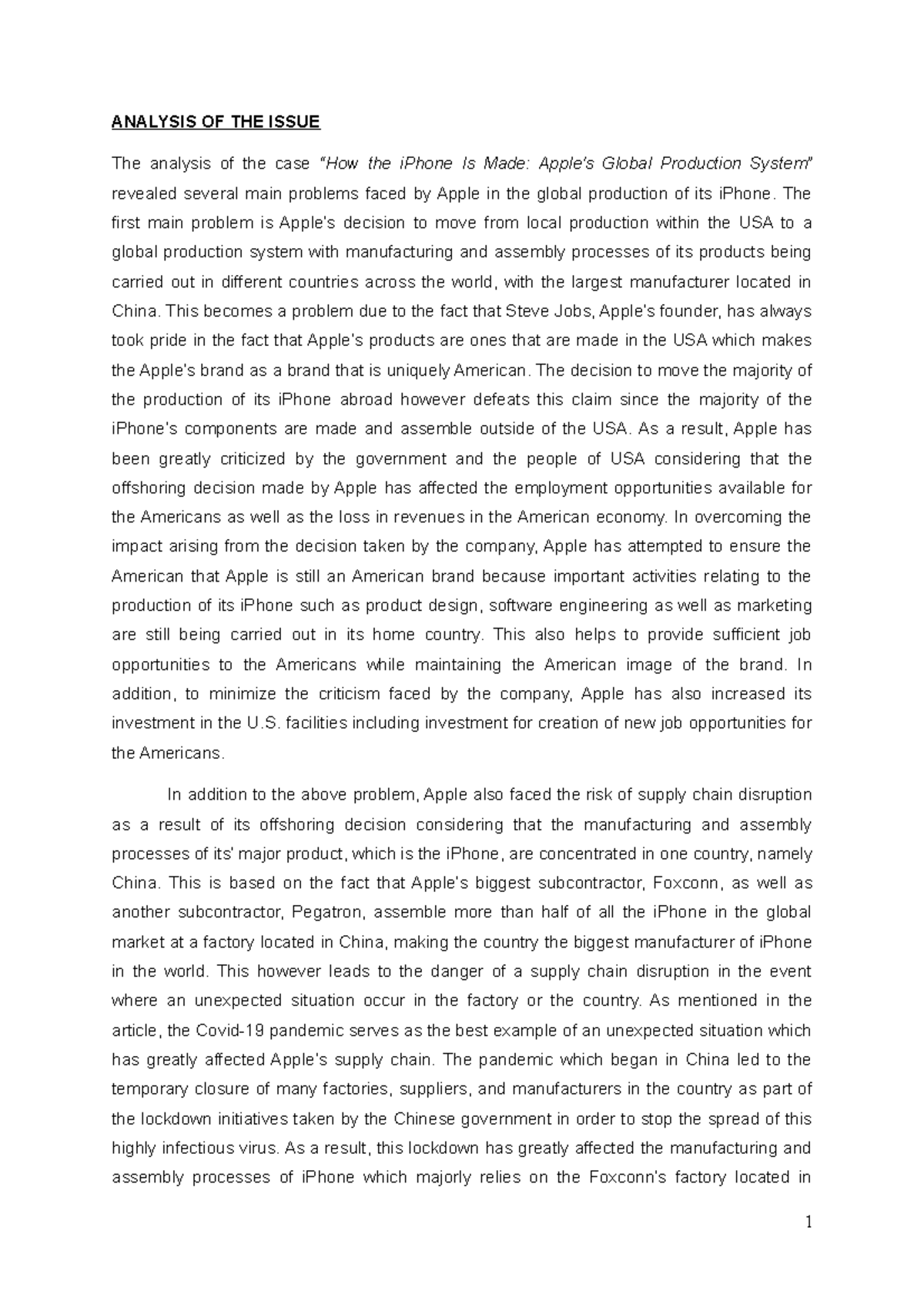 Analysis of the Issue - ANALYSIS OF THE ISSUE The analysis of the case ...