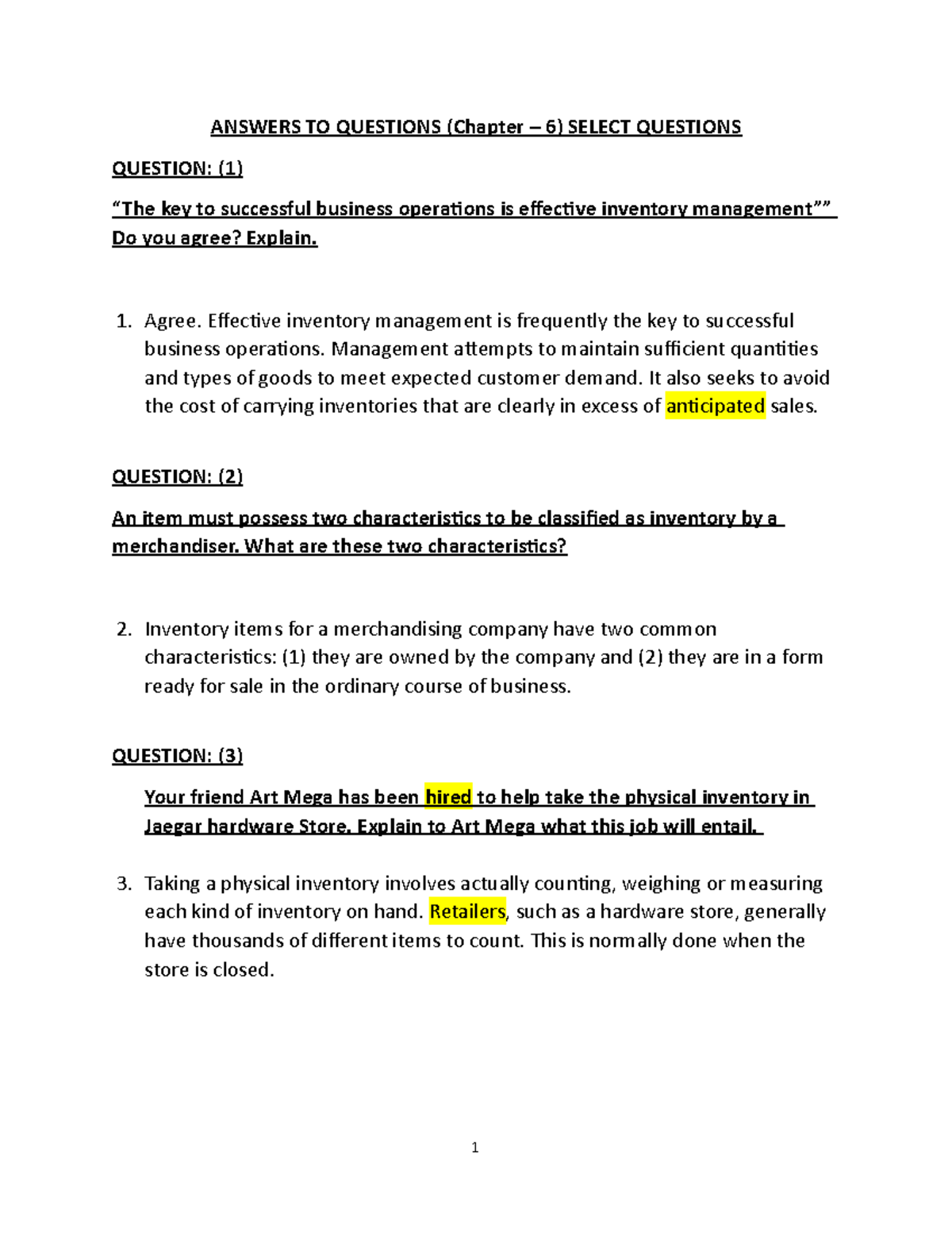 Chapter 6 answers to questions - ANSWERS TO QUESTIONS (Chapter – 6 ...