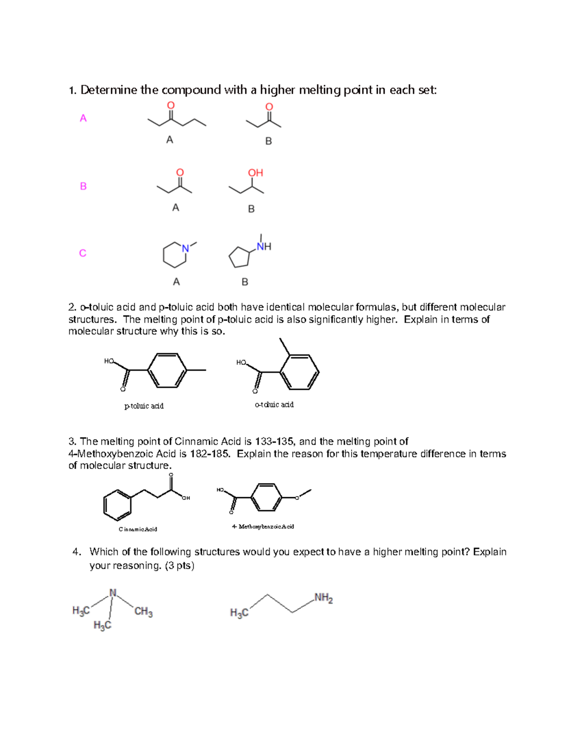 Melting point practice problems - 1. Determine the compound with a ...