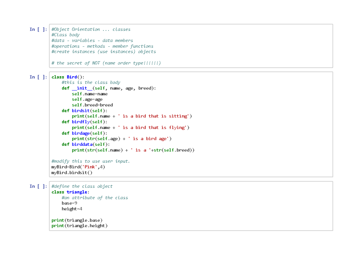 INF1511 Unit 6 Classes - Study material - In [ ]: #Object Orientation ... classes #Class body # ...