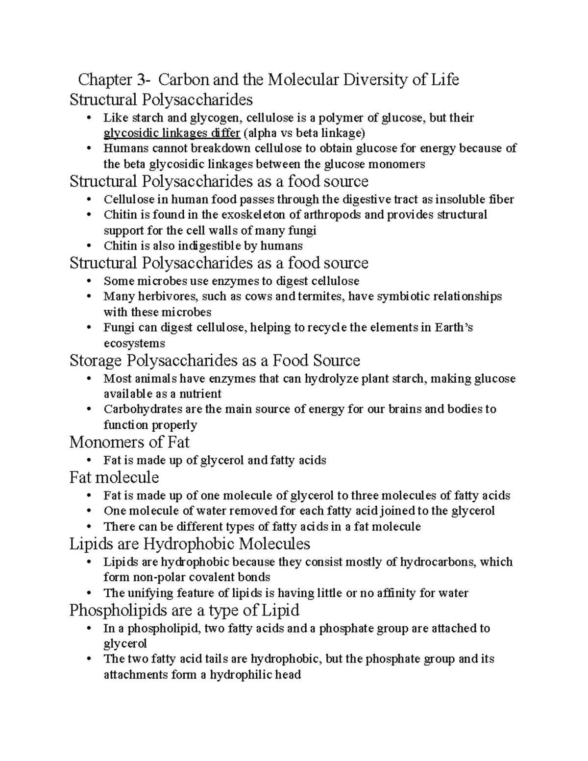 Chapter 3- Bio Notes 2 - Chapter 3- Carbon and the Molecular Diversity ...