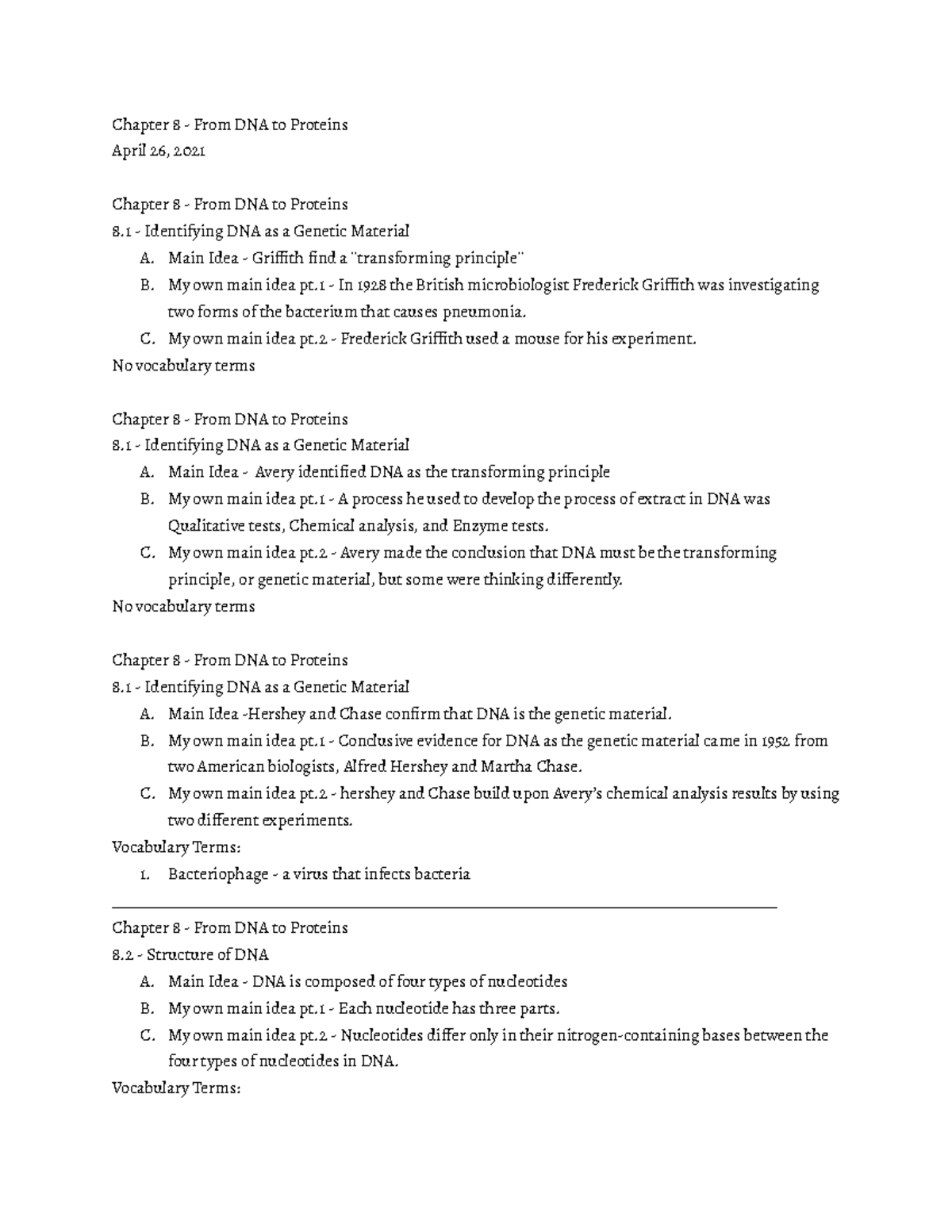 Chapter 8 Outline From DNA to Proteins - Chapter 8 - From DNA to ...
