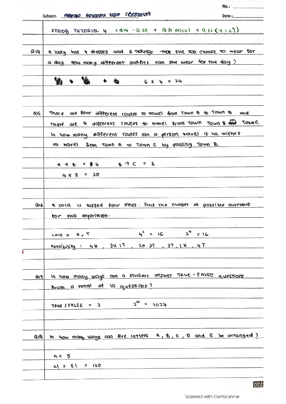 STA108 Tutorial Chapter 4 Answers Week 8 - Statistics & Probability - Studocu