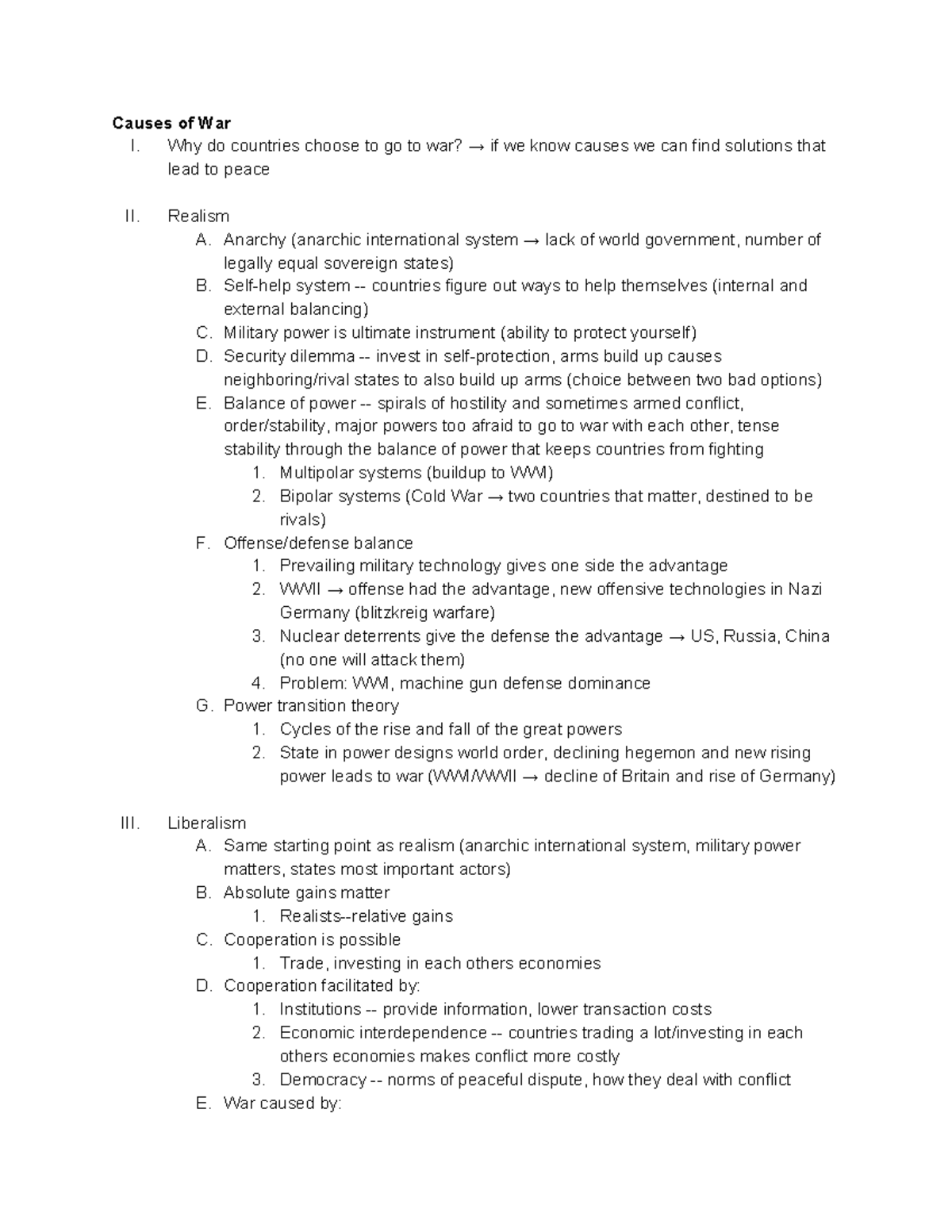 Notes 1 13 - Causes of War - Causes of War I. Why do countries choose ...