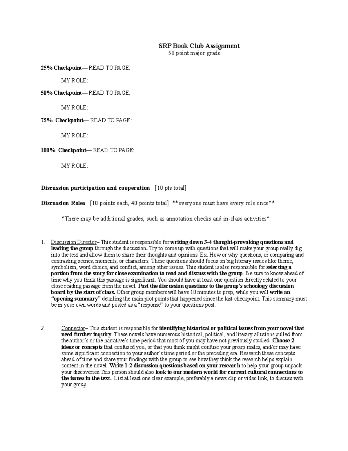 SRP+Book+Club+Assignment - SRP Book Club Assignment 50 point major ...